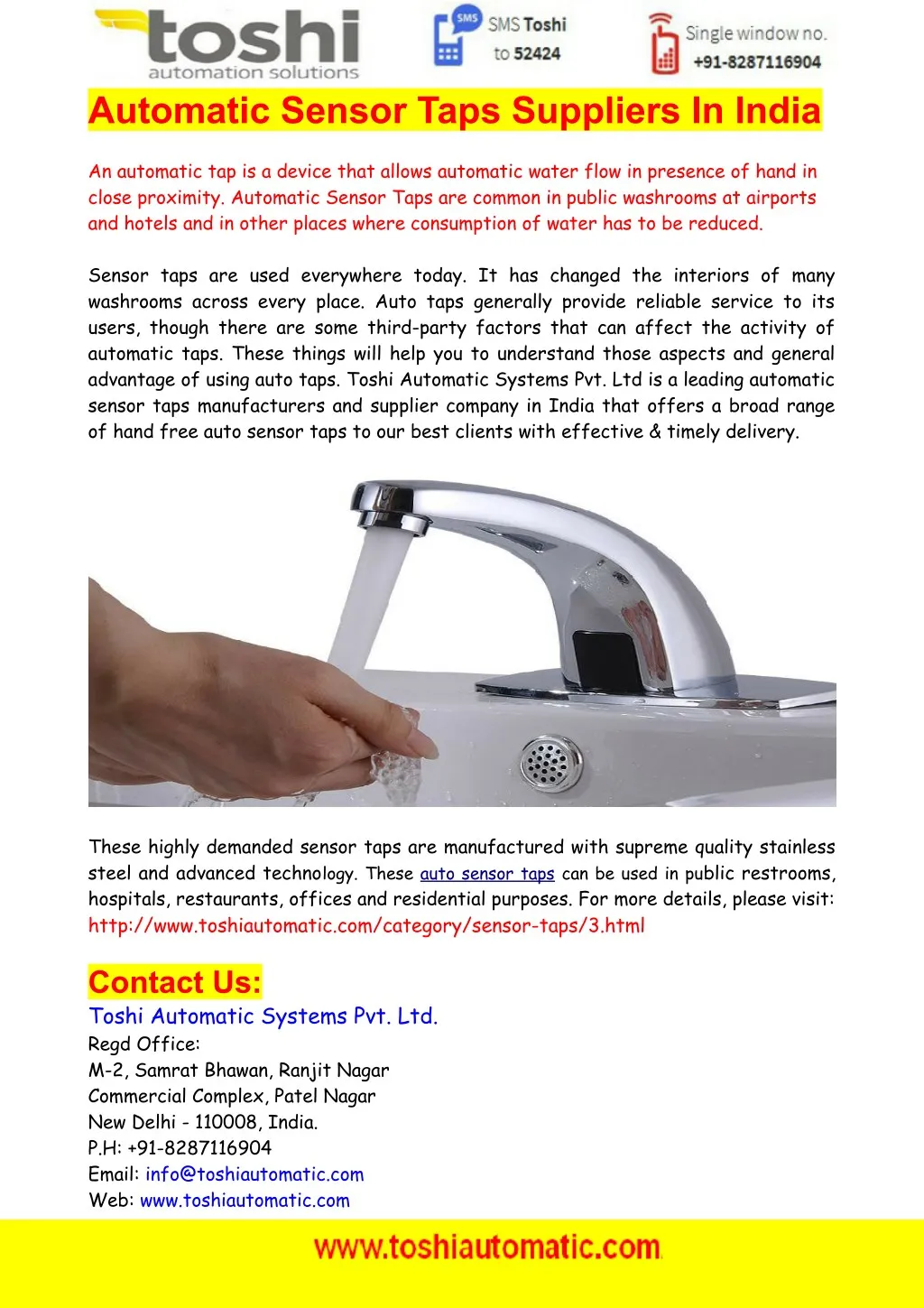 PPT - Automatic Sensor Taps Suppliers In India - Toshi Automatic ...