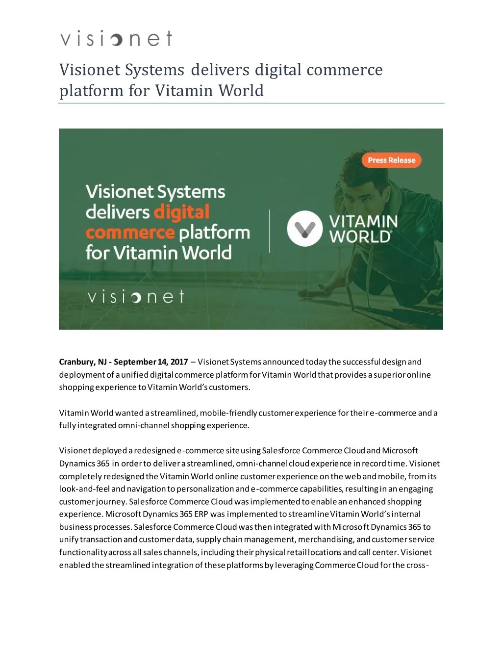 PPT - Visionet Systems delivers digital commerce platform for Vitamin ...