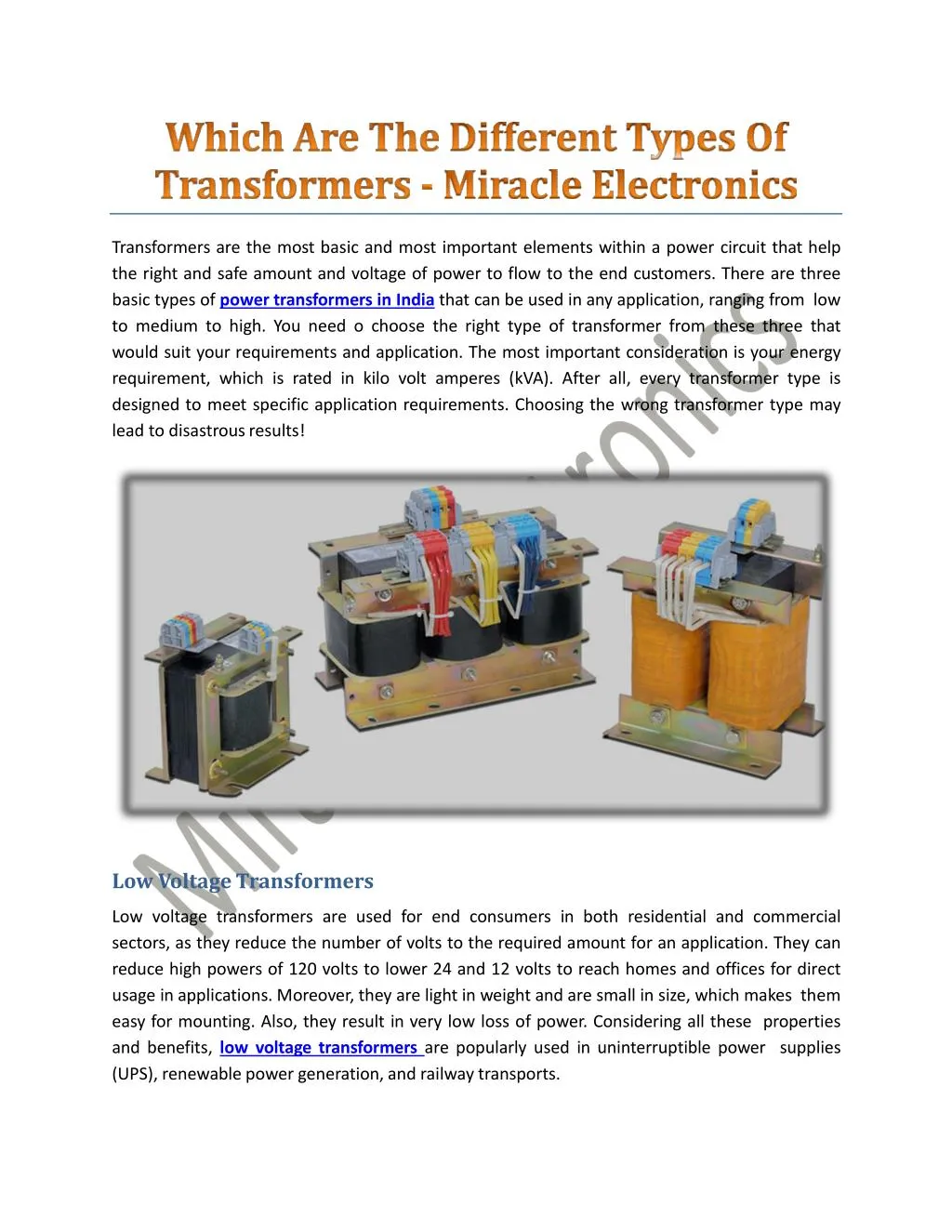 PPT - Which Are The Different Types Of Transformers - Miracle ...
