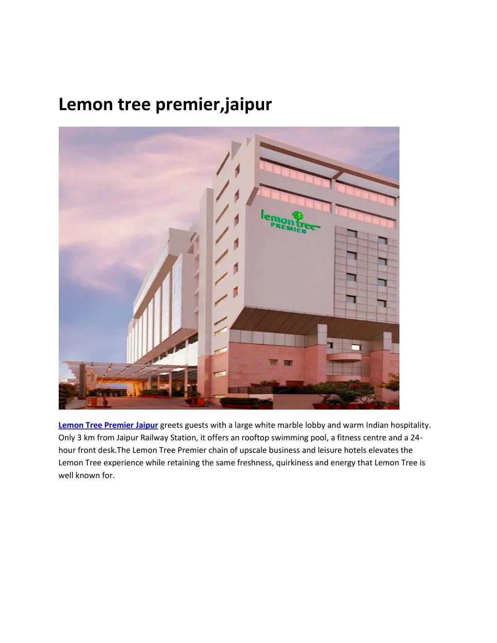 PPT - Lemon Tree Premier Jaipur PowerPoint Presentation, free download ...