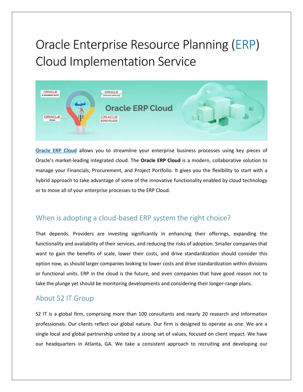 Ppt Oracle Erp Cloud Implementation S2 It Group Powerpoint Presentation Id 7725641