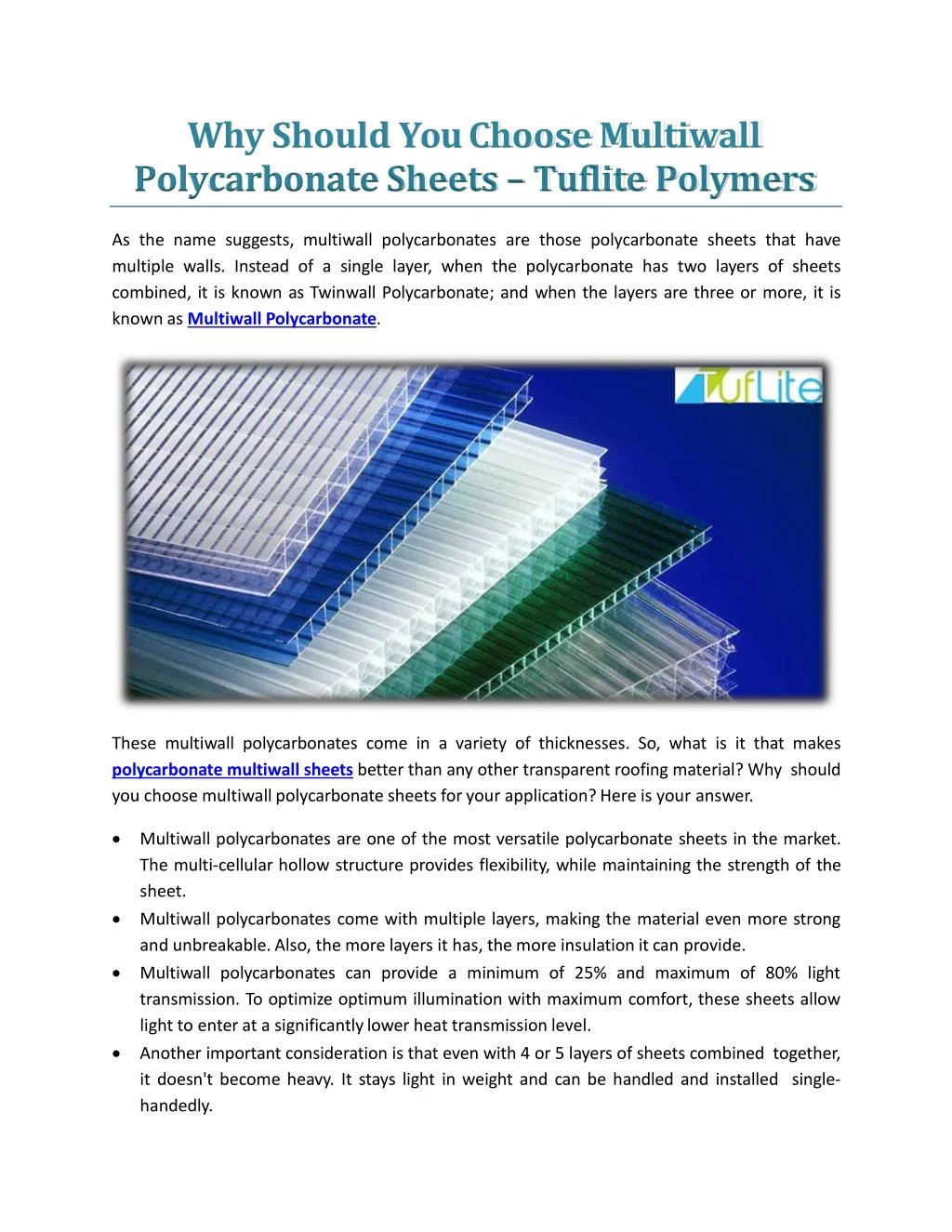 PPT - Why Should You Choose Multiwall Polycarbonate Sheets - Tuflite ...