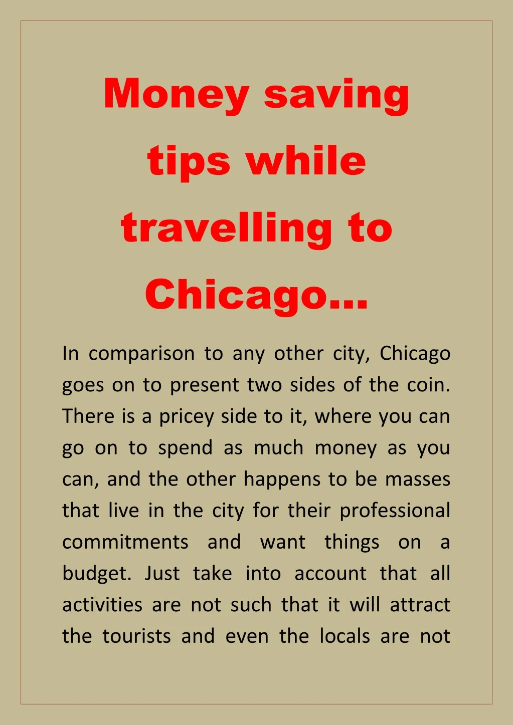 PPT - Money saving tips while travelling to Chicago… PowerPoint ...