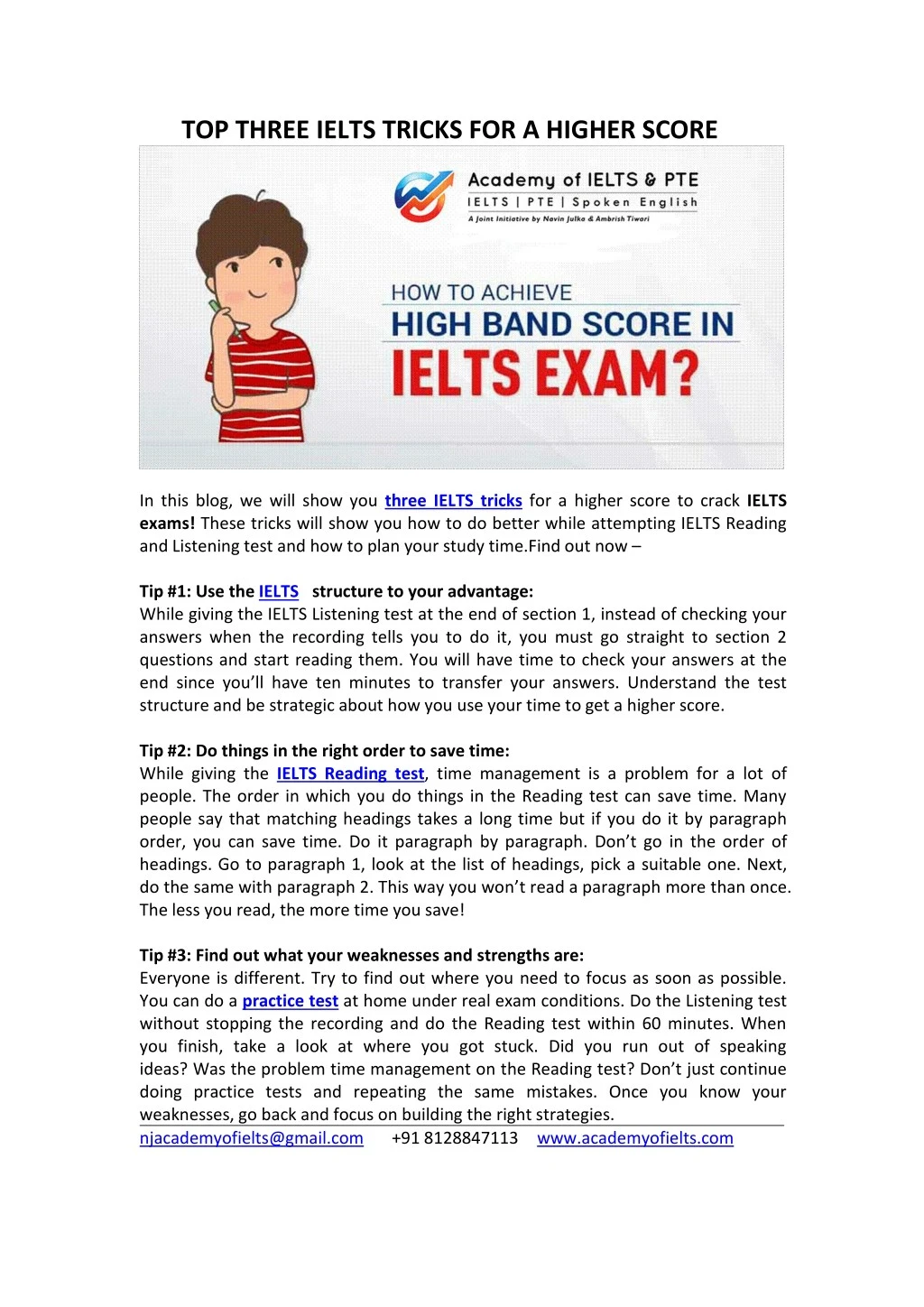 PPT - Three best tips for IELTS success at Academy of IELTS & PTE ...