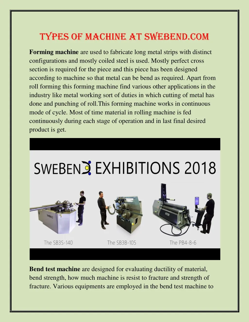 PPT - Types of machine at Swebend.com PowerPoint Presentation, free ...