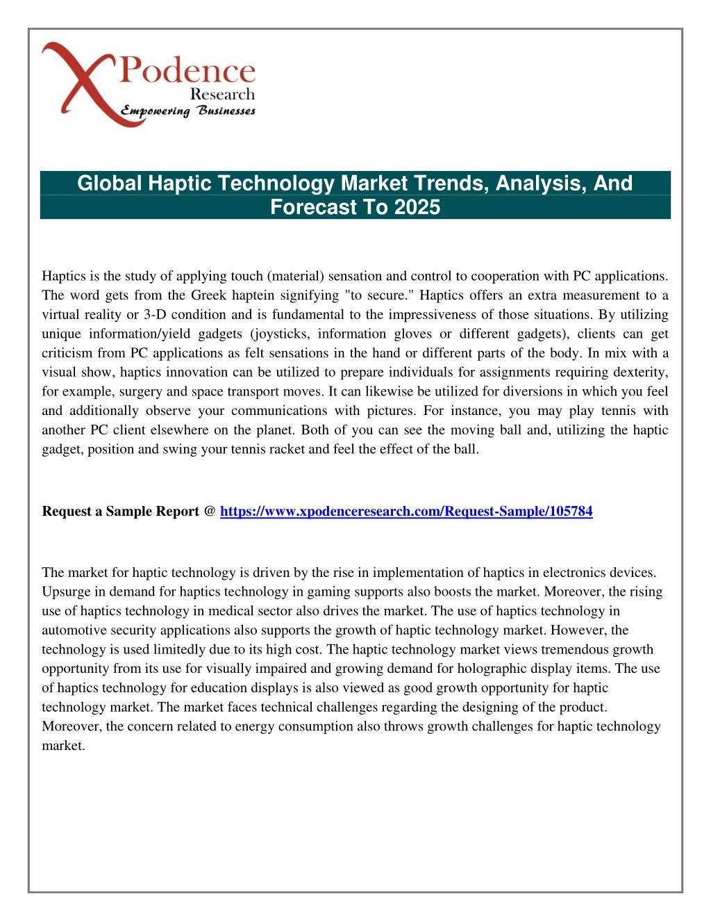 PPT - Haptic Technology Market PowerPoint Presentation, free download ...