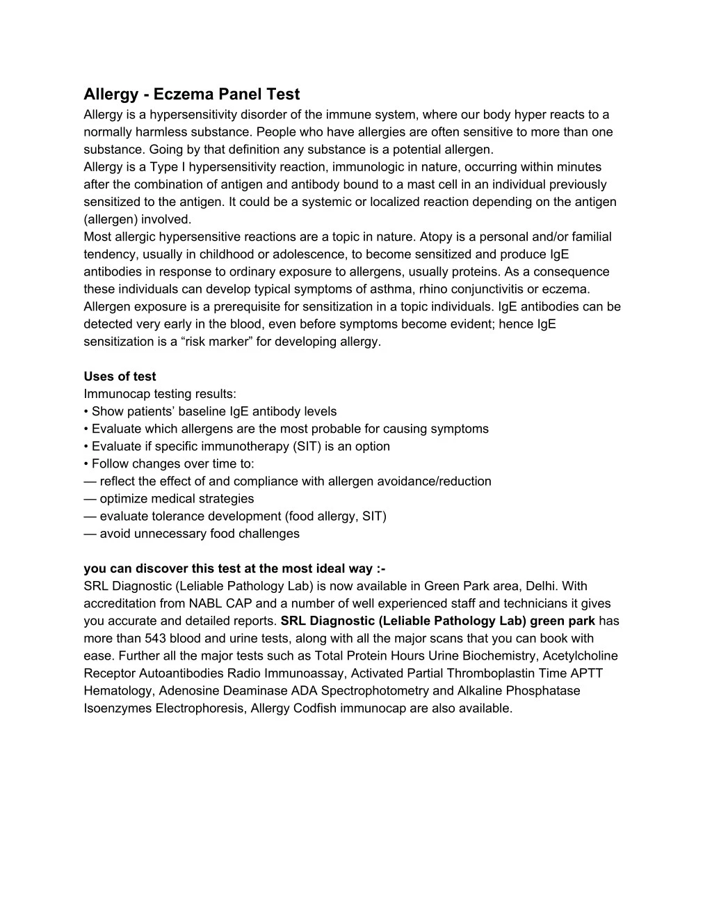 PPT - SRL Diagnostic (Leliable Pathology Lab) green park PowerPoint ...