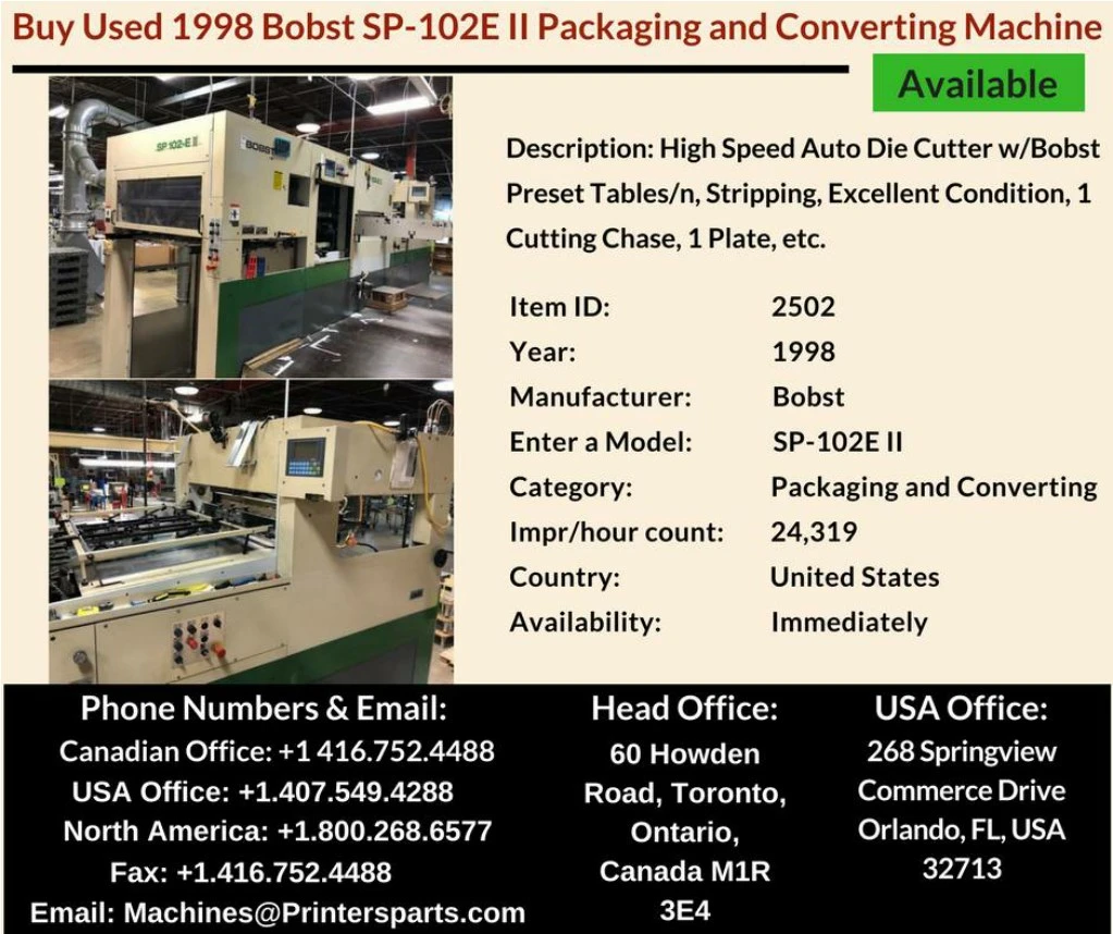 PPT - Buy Used 1998 Bobst SP-102E II Packaging and Converting Machine ...
