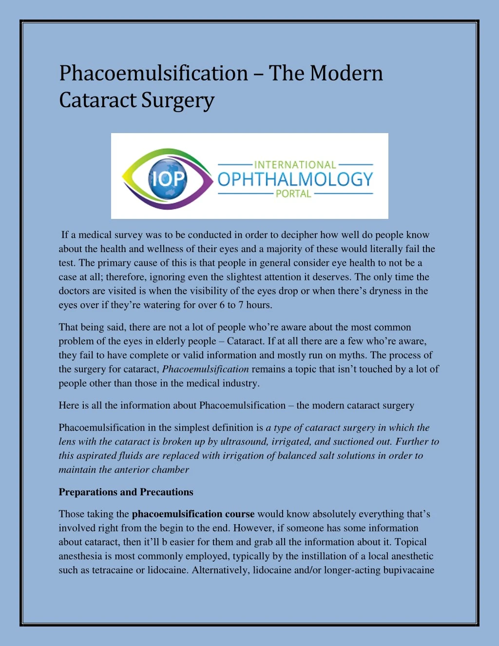 PPT - Phacoemulsificationâ€Šâ€”â€ŠThe Modern Cataract Surgery ...