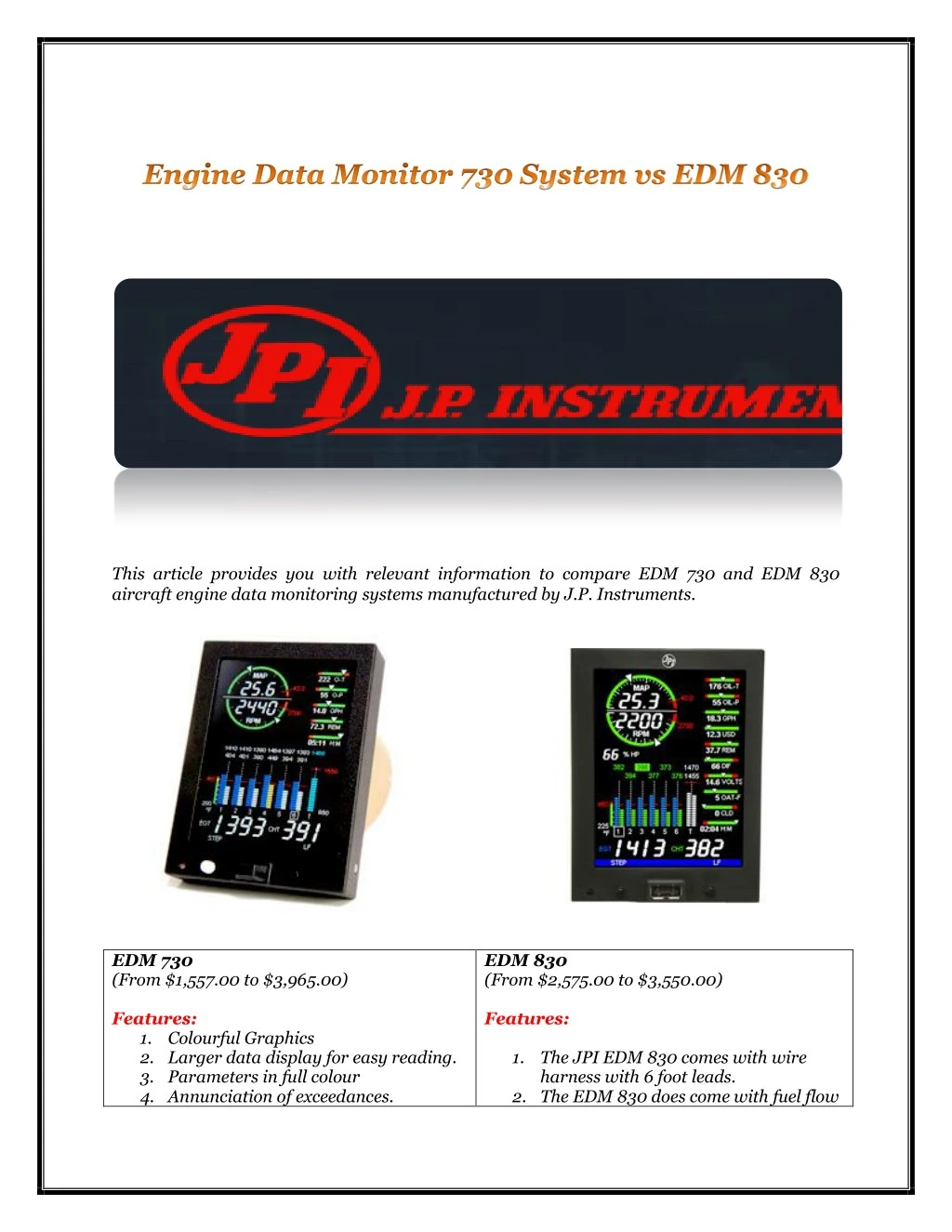 PPT - Engine Data Monitor 730 System vs EDM 830 PowerPoint Presentation ...