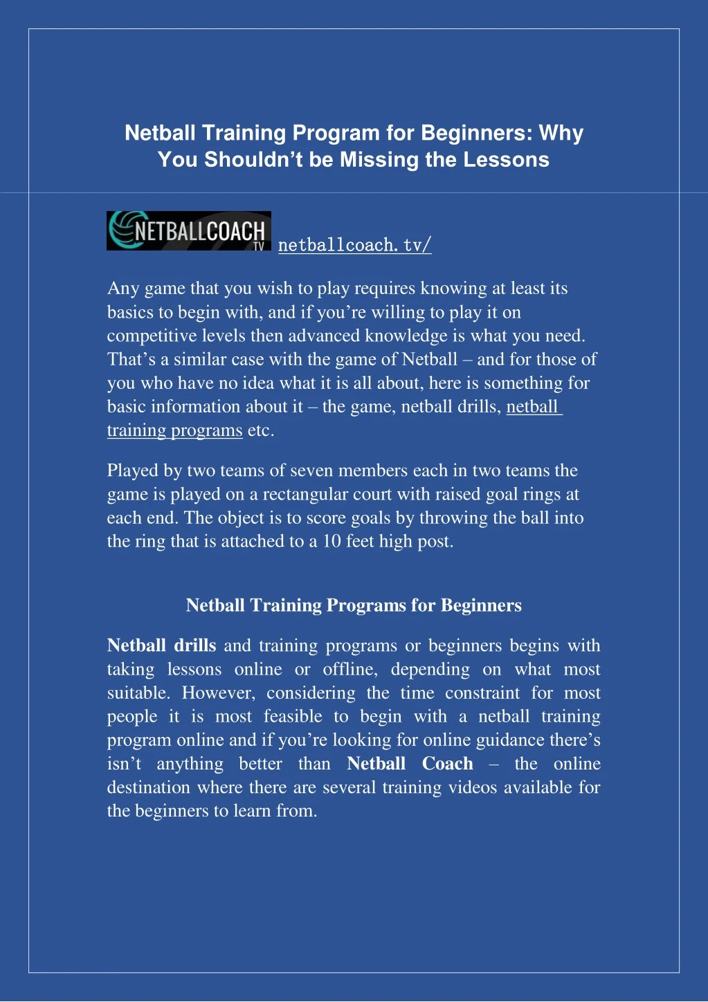 PPT - Netball Training Program for Beginners: Why You Shouldnâ€™t be ...