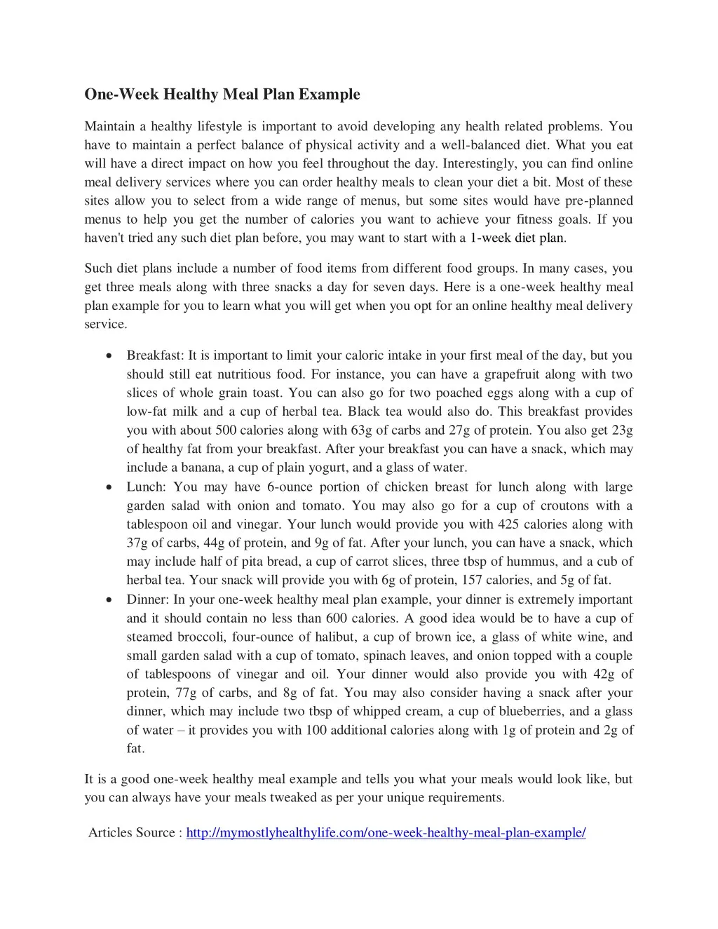 PPT - One-Week Healthy Meal Plan Example PowerPoint Presentation, free ...