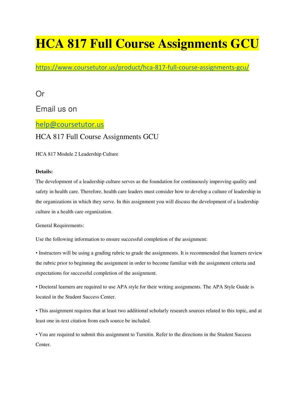 PPT - HCA 817 Full Course Assignments GCU PowerPoint Presentation, free ...