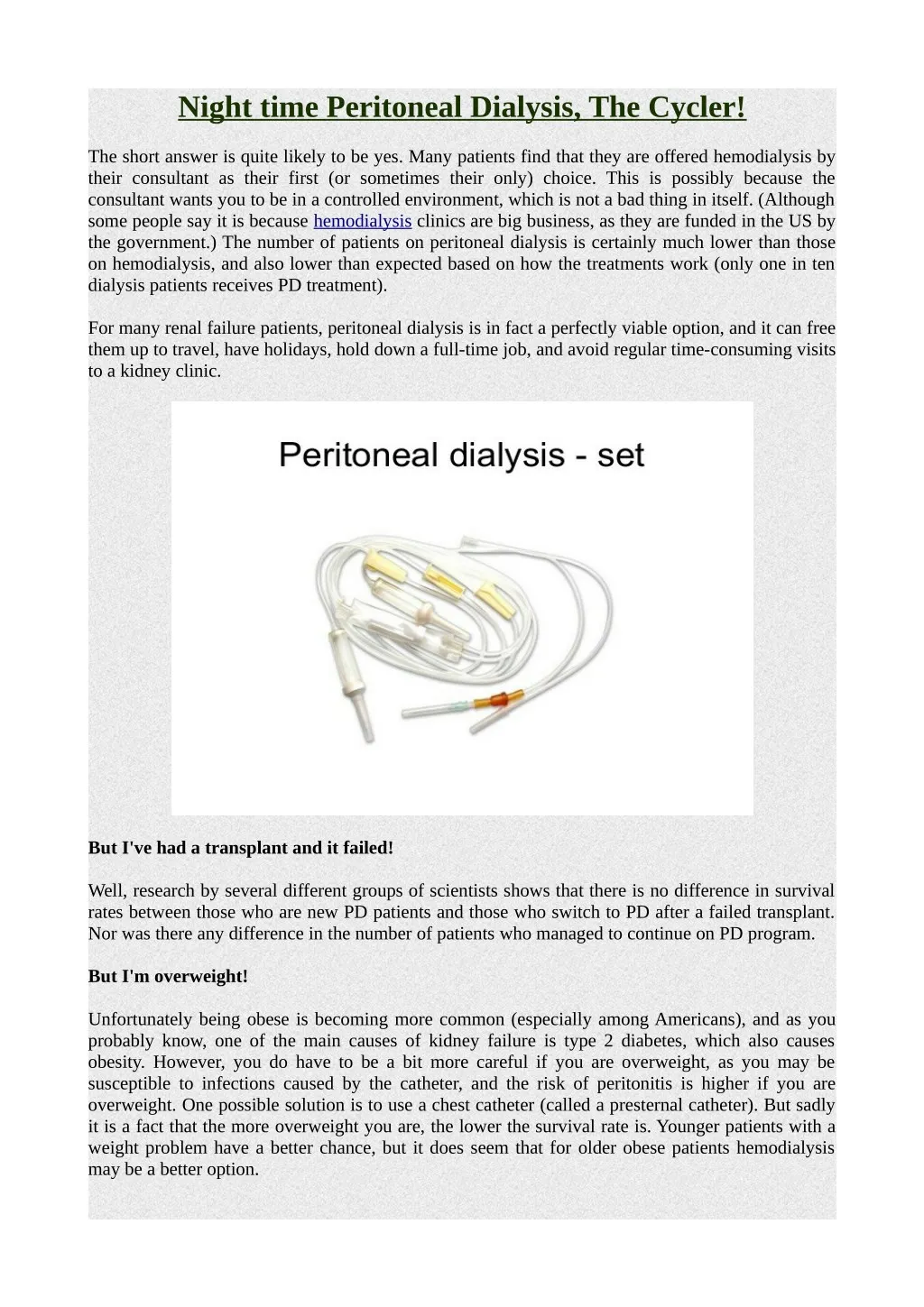 PPT - Night time Peritoneal Dialysis, The Cycler! PowerPoint ...