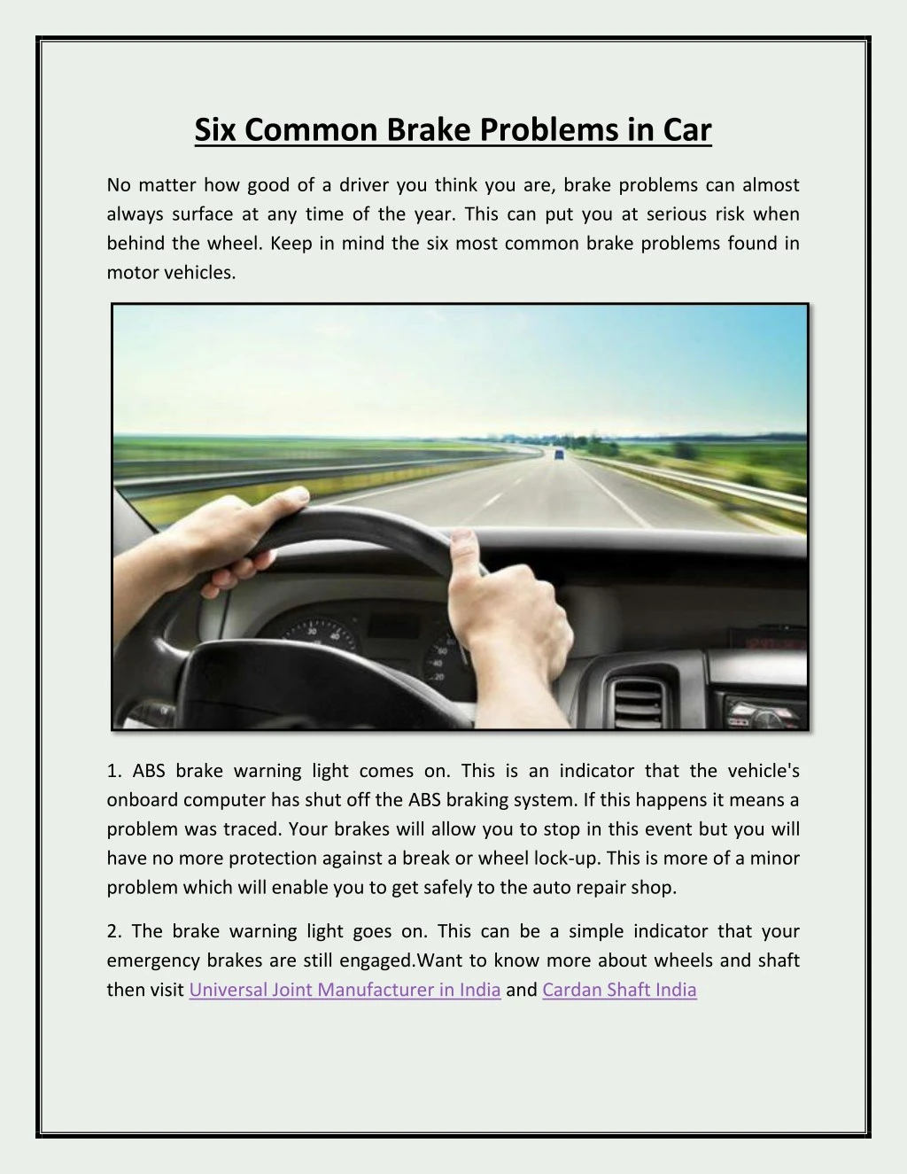 PPT - Six Common Brake Problems in Car PowerPoint Presentation, free ...