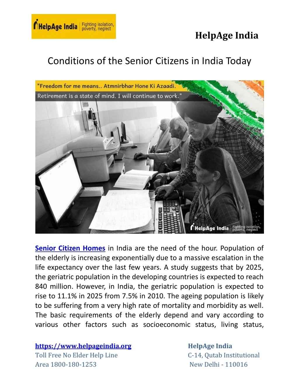 PPT - Conditions of the Senior Citizens in India Today PowerPoint ...