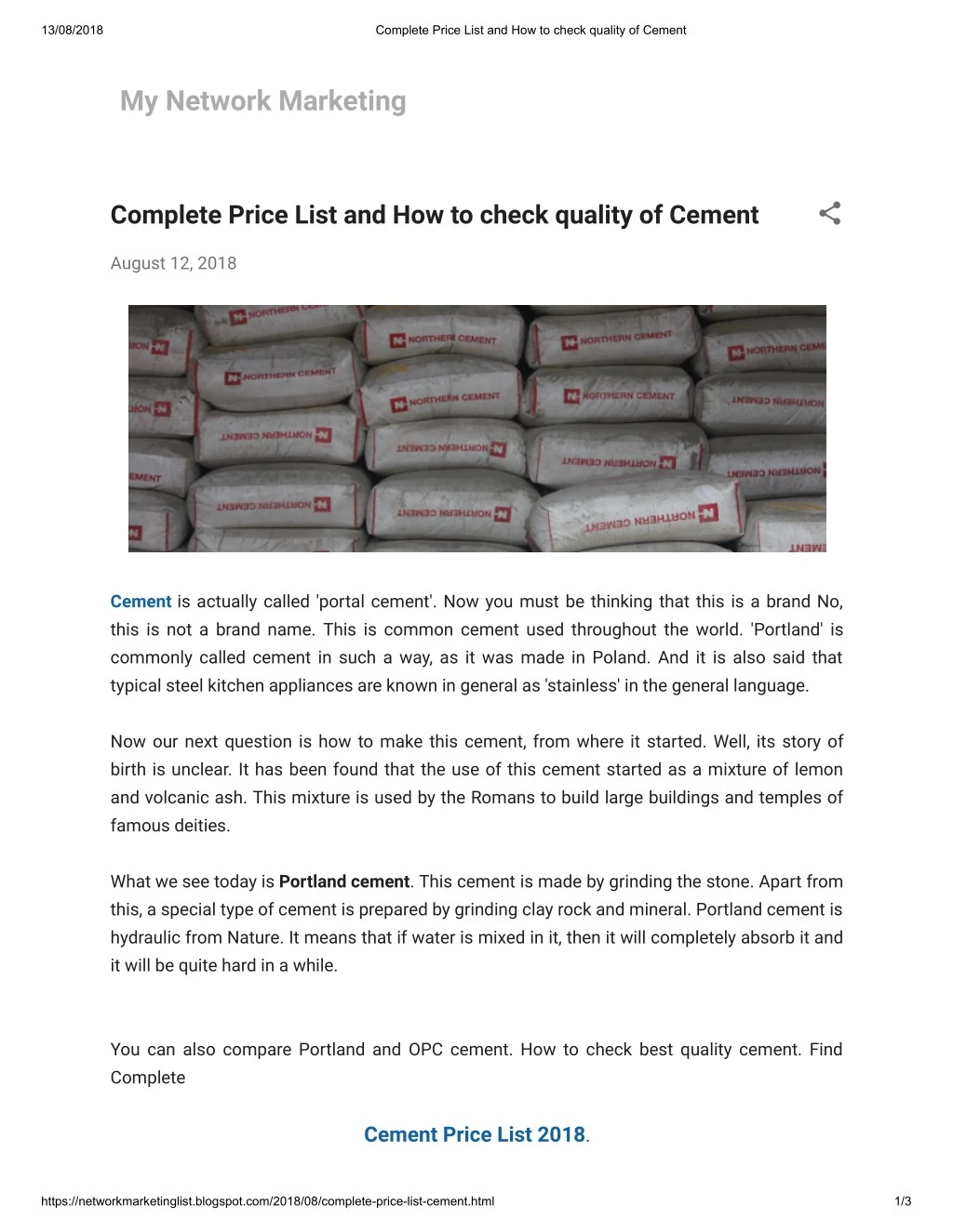 PPT - Complete Price List and How to check quality of Cement PowerPoint ...