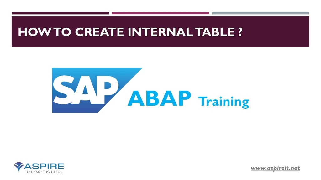 Ppt How To Create Internal Table In Sap Abap Sap Abap Training Aspire Techsoft Powerpoint