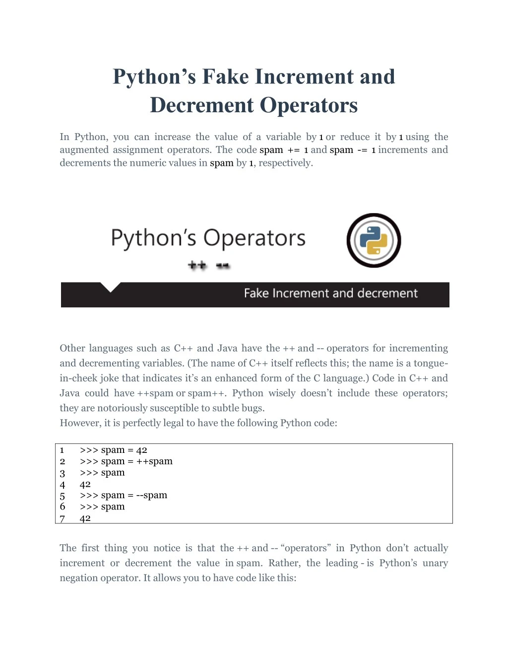 PPT - Pythonâ€™s Fake Increment and Decrement Operators PowerPoint ...