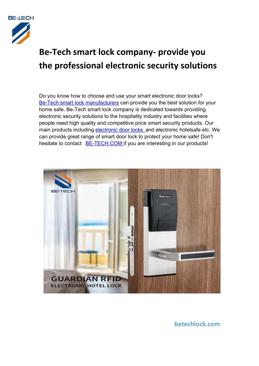 PPT - Be-Tech smart lock company- provide you the professional ...
