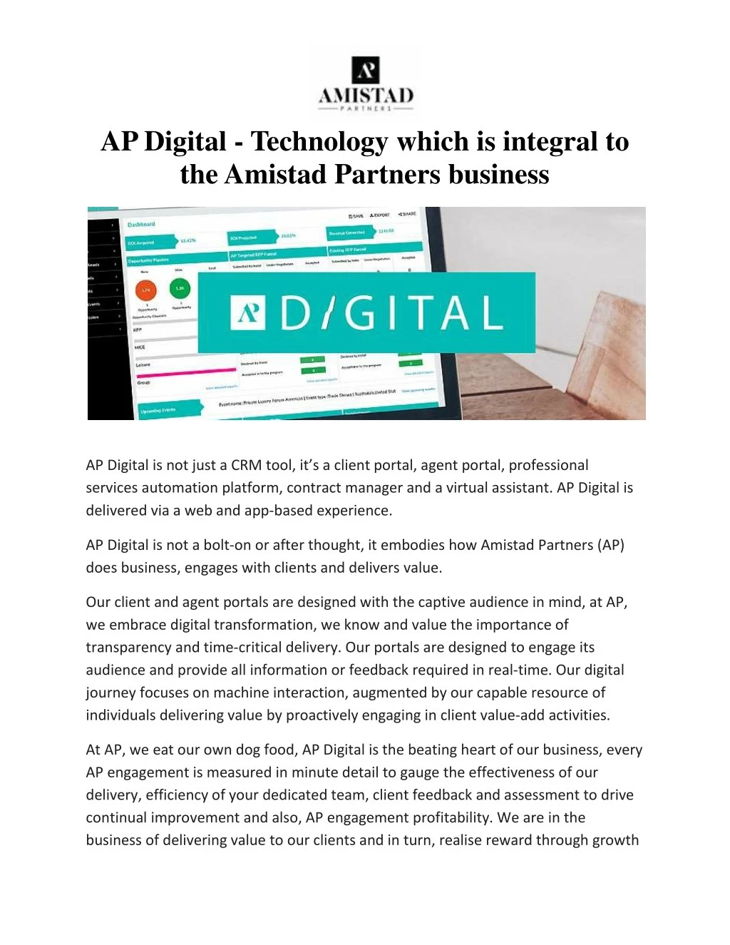 PPT - AP Digital - Technology which is integral to the Amistad Partners ...