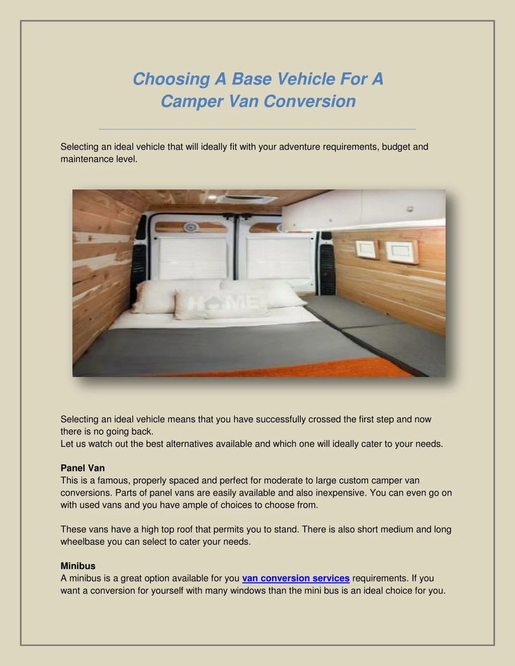 PPT - Choosing a Base Vehicle for a Camper Van Conversion PowerPoint ...