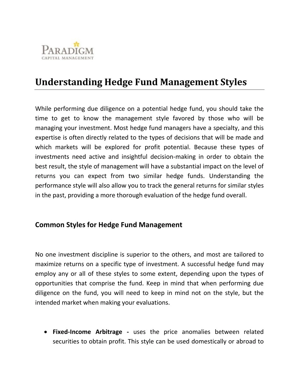 PPT - Understanding Hedge Fund Management Styles PowerPoint ...