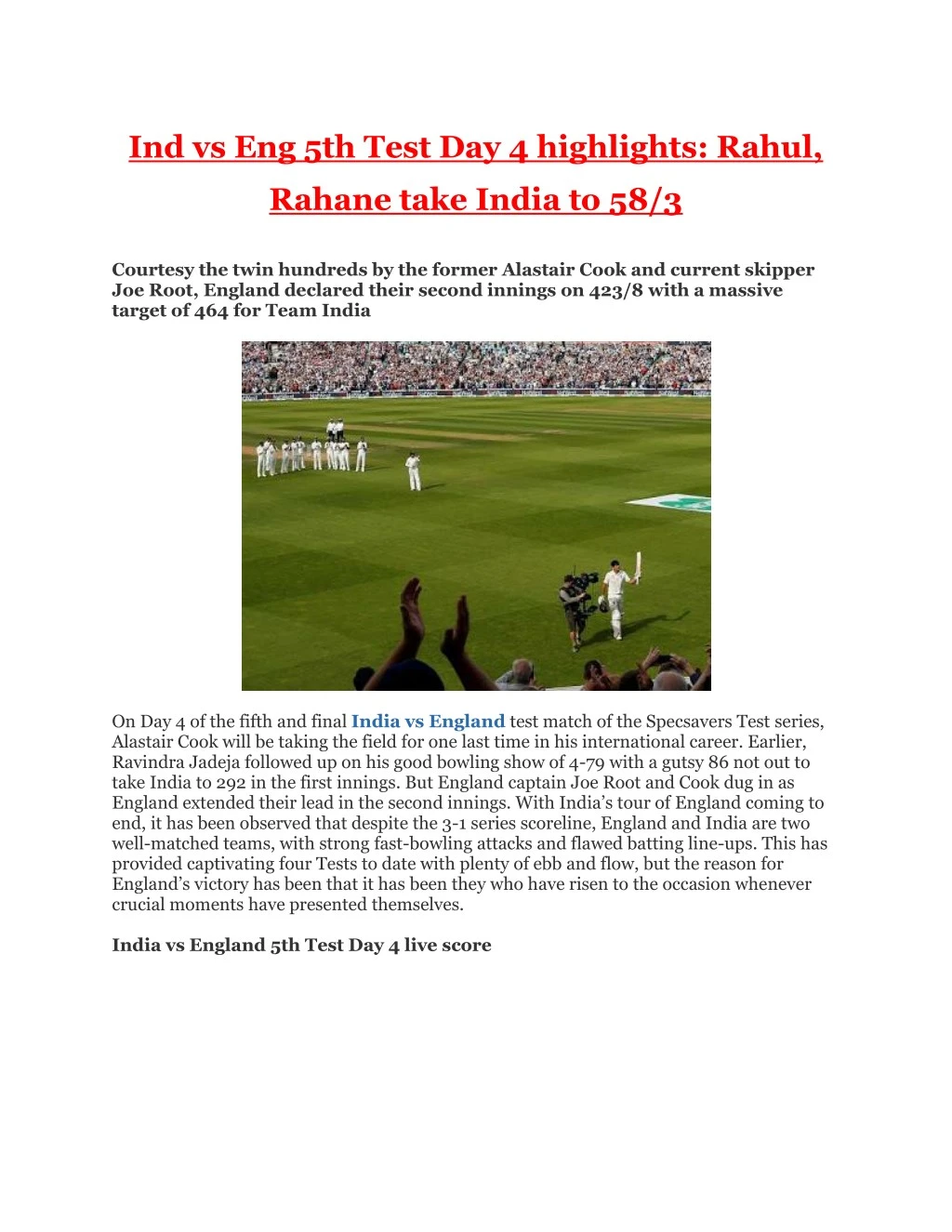 PPT - Ind vs Eng 5th Test Day 4 Highlights - Rahul, Rahane Take India ... PPT - Ind vs Eng 5th Test Day 4 Highlights - Rahul, Rahane Take India ...