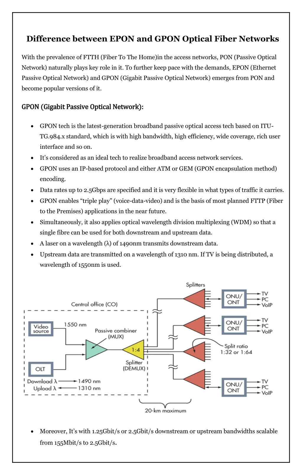 PPT - Difference between EPON and GPON Optical Fiber Networks ...