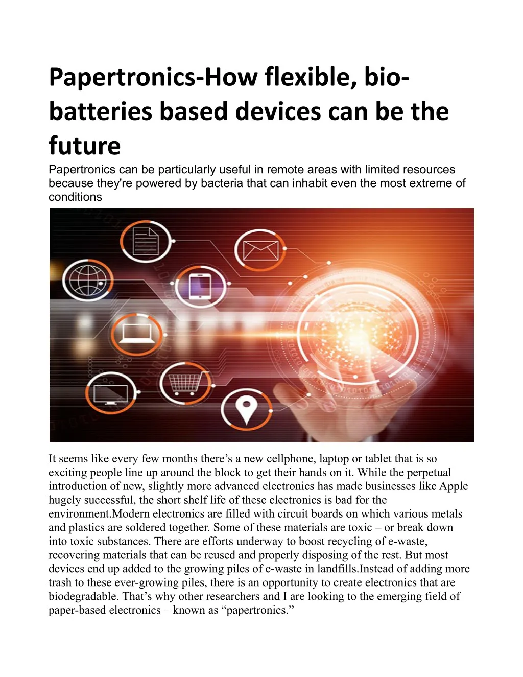PPT - Papertronics: How flexible, bio-batteries based devices can be ...