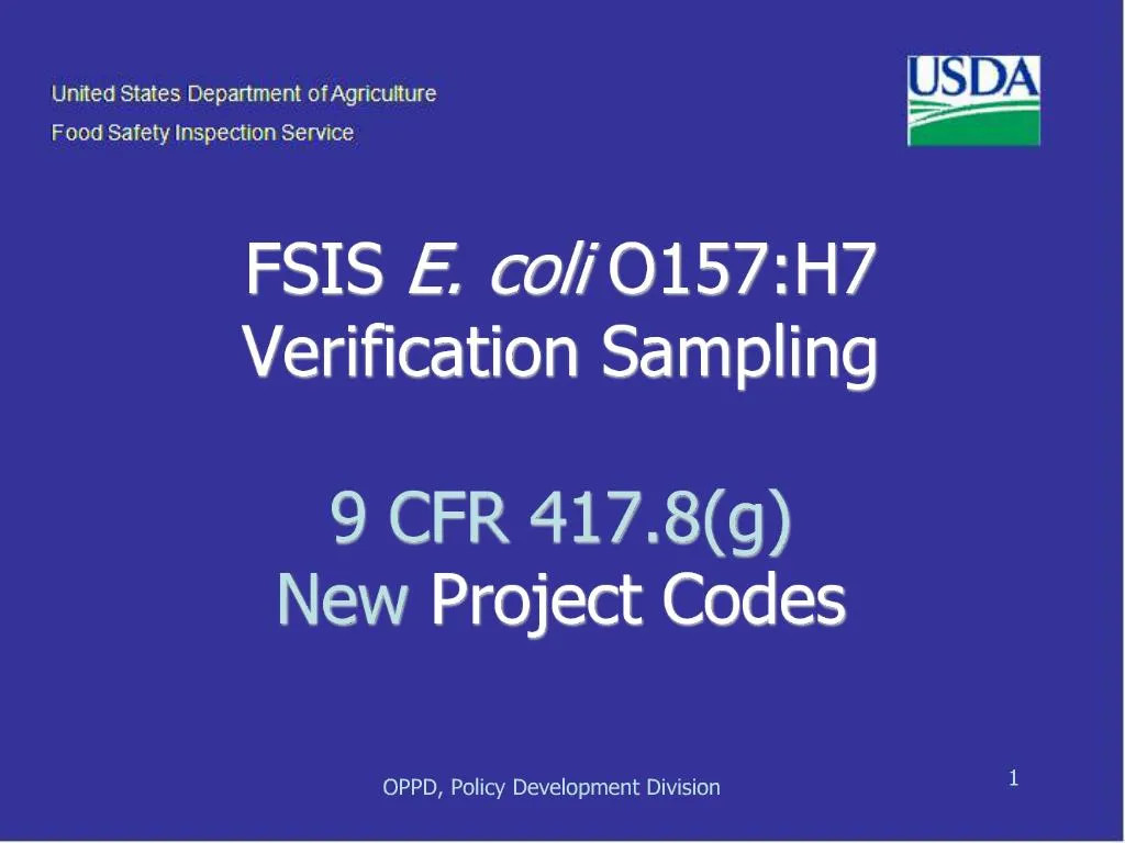 PPT - FSIS E. coli O157:H7 Verification Sampling 9 CFR 417.8g New ...