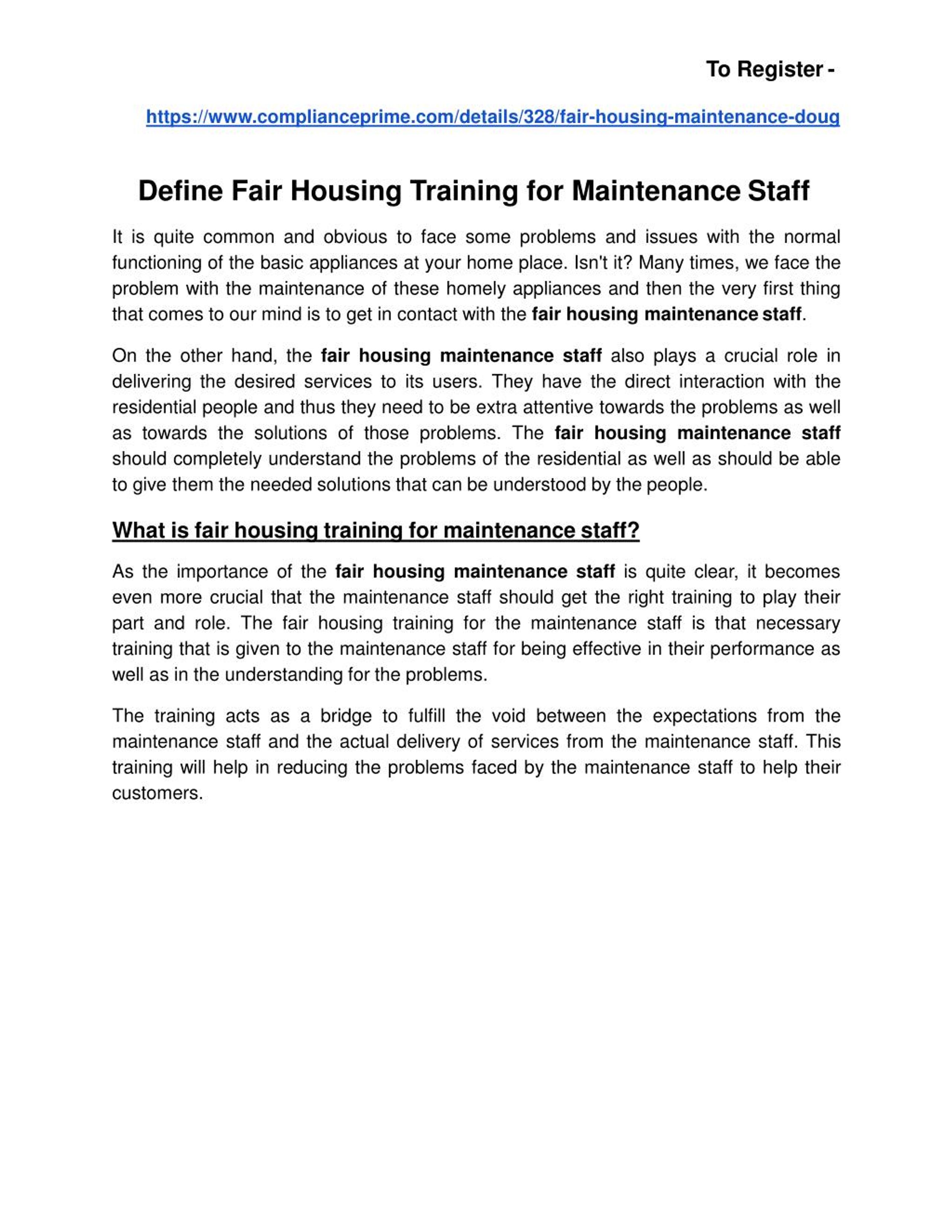 PPT - Define Fair Housing Training For Maintenance Staff PowerPoint ...