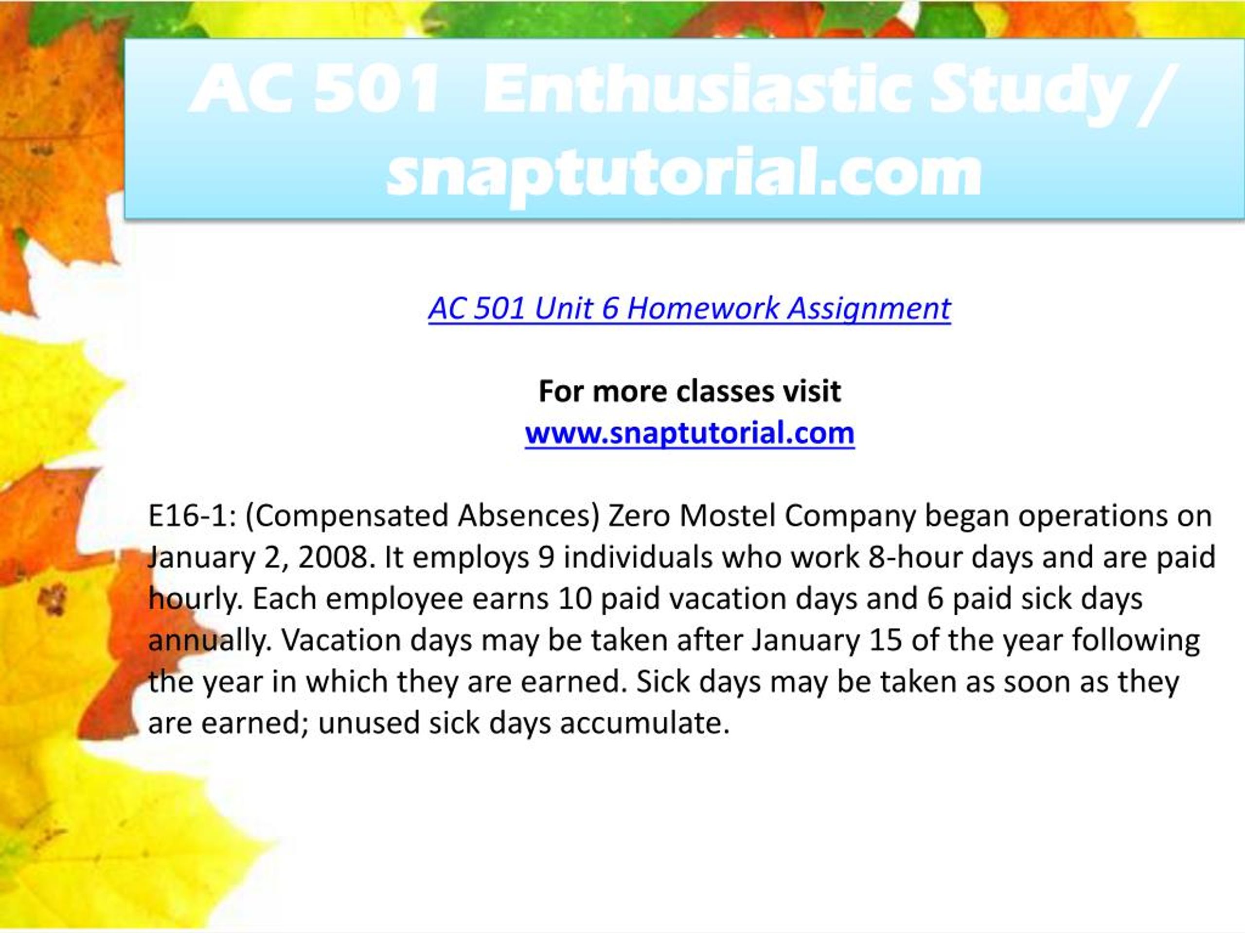 PPT - AC 501 Enthusiastic Study - snaptutorial.com PowerPoint Presentation - ID:8123379