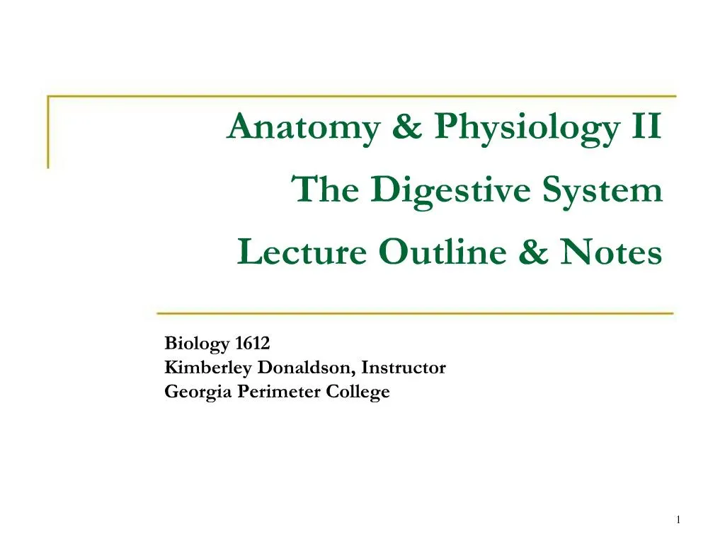 PPT - Anatomy Physiology II The Digestive System Lecture Outline Notes ...