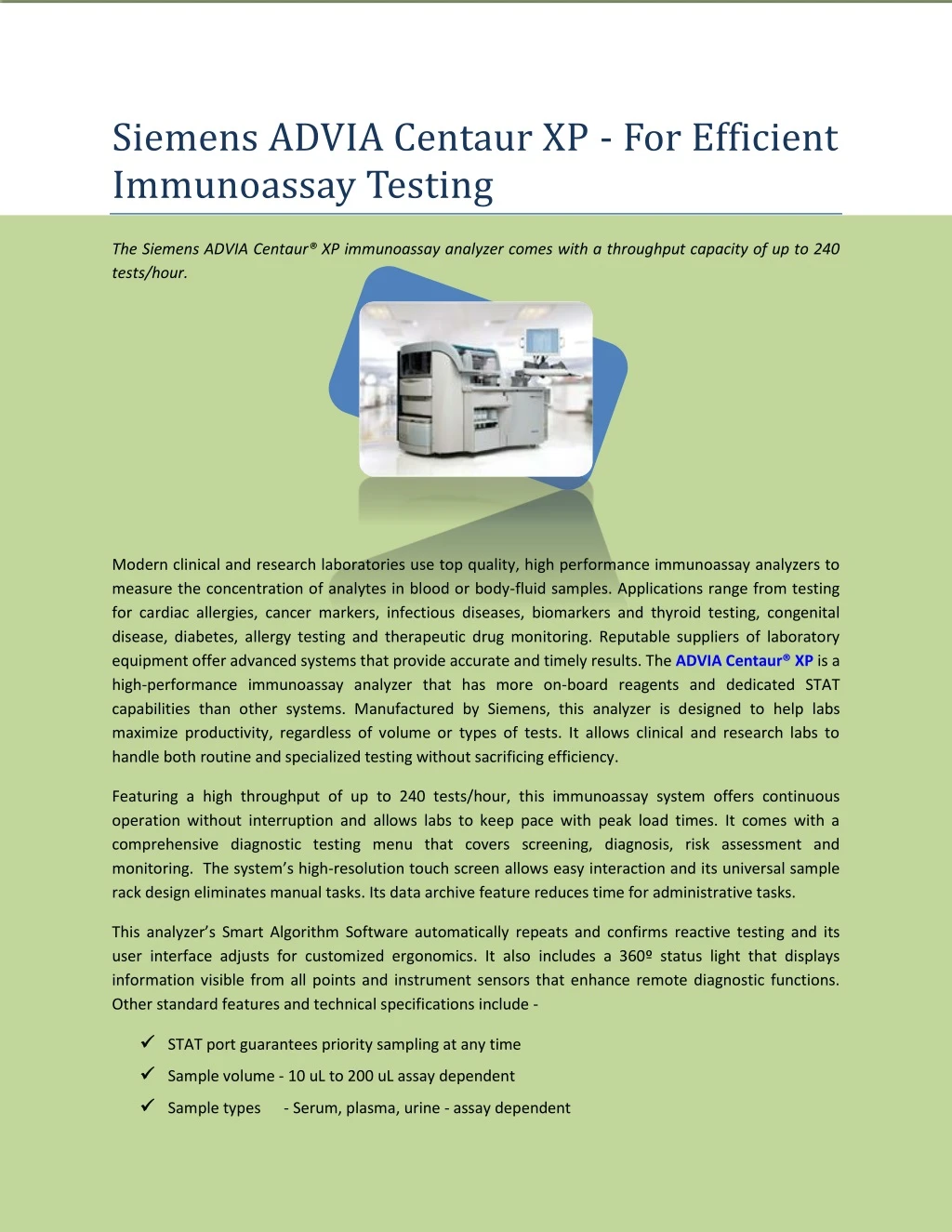 PPT - Siemens ADVIA Centaur XP - For Efficient Immunoassay Testing ...