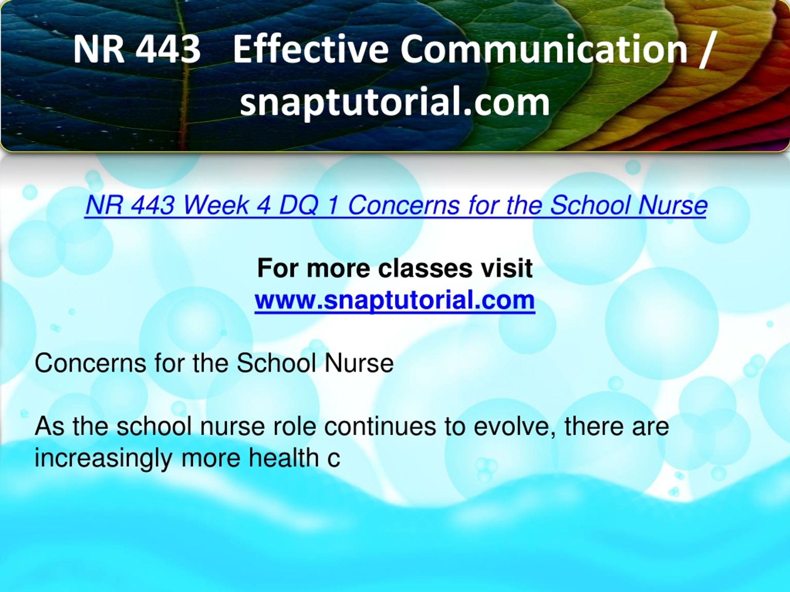 PPT - NR 443 Effective Communication / snaptutorial.com PowerPoint Presentation - ID:8146860