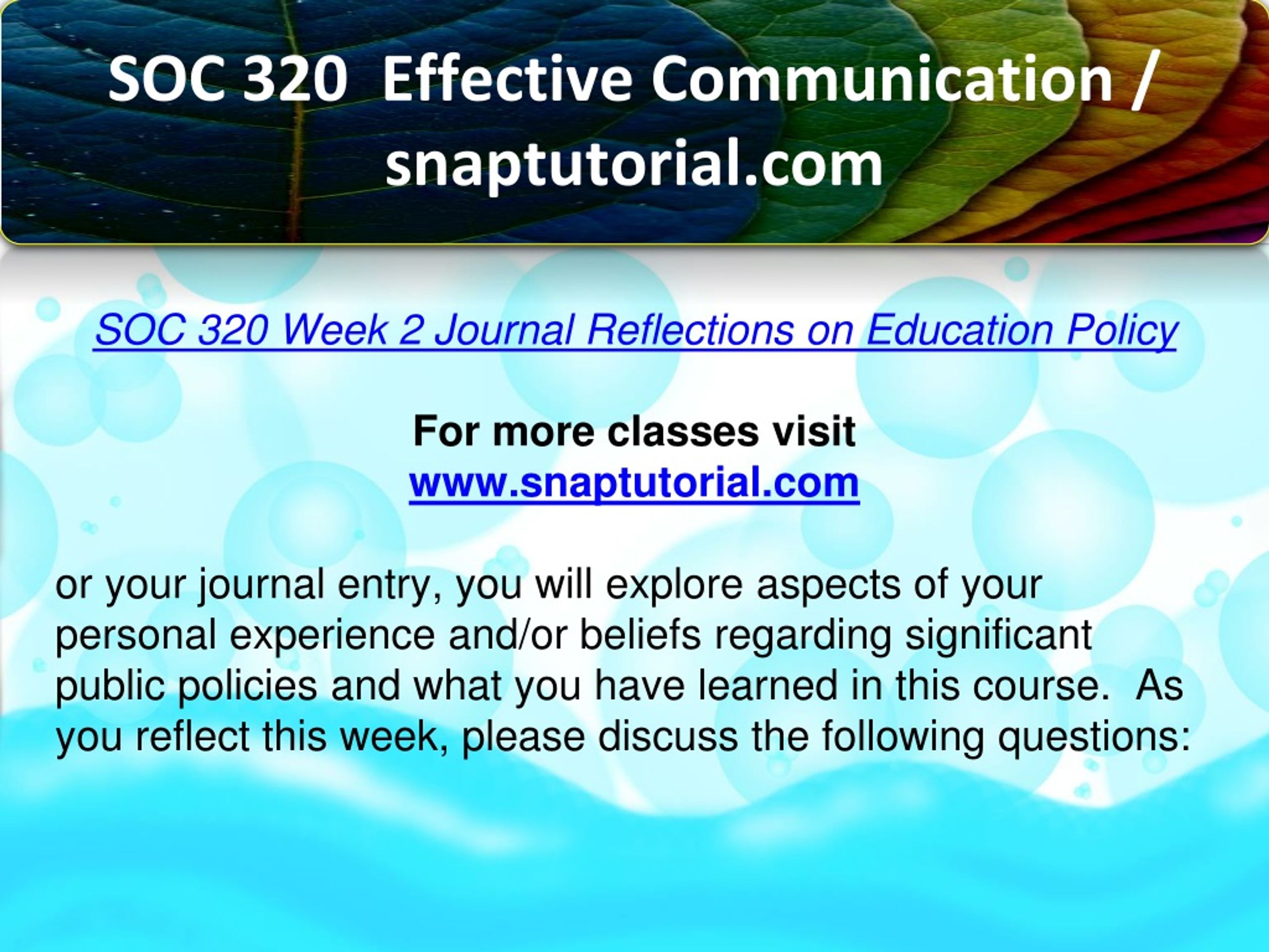 PPT - SOC 320 Effective Communication / snaptutorial.com PowerPoint Presentation - ID:8222165