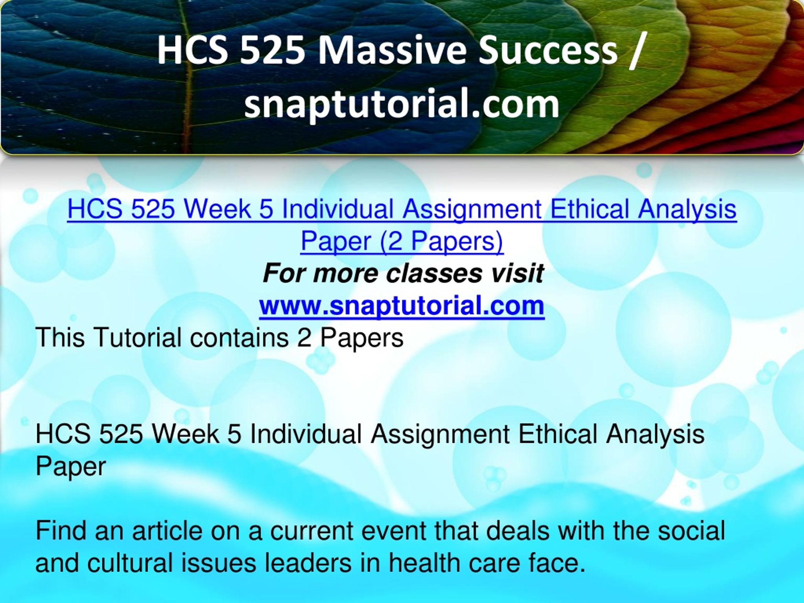 PPT - HCS 525 Massive Success - snaptutorial.com PowerPoint Presentation - ID:8232881