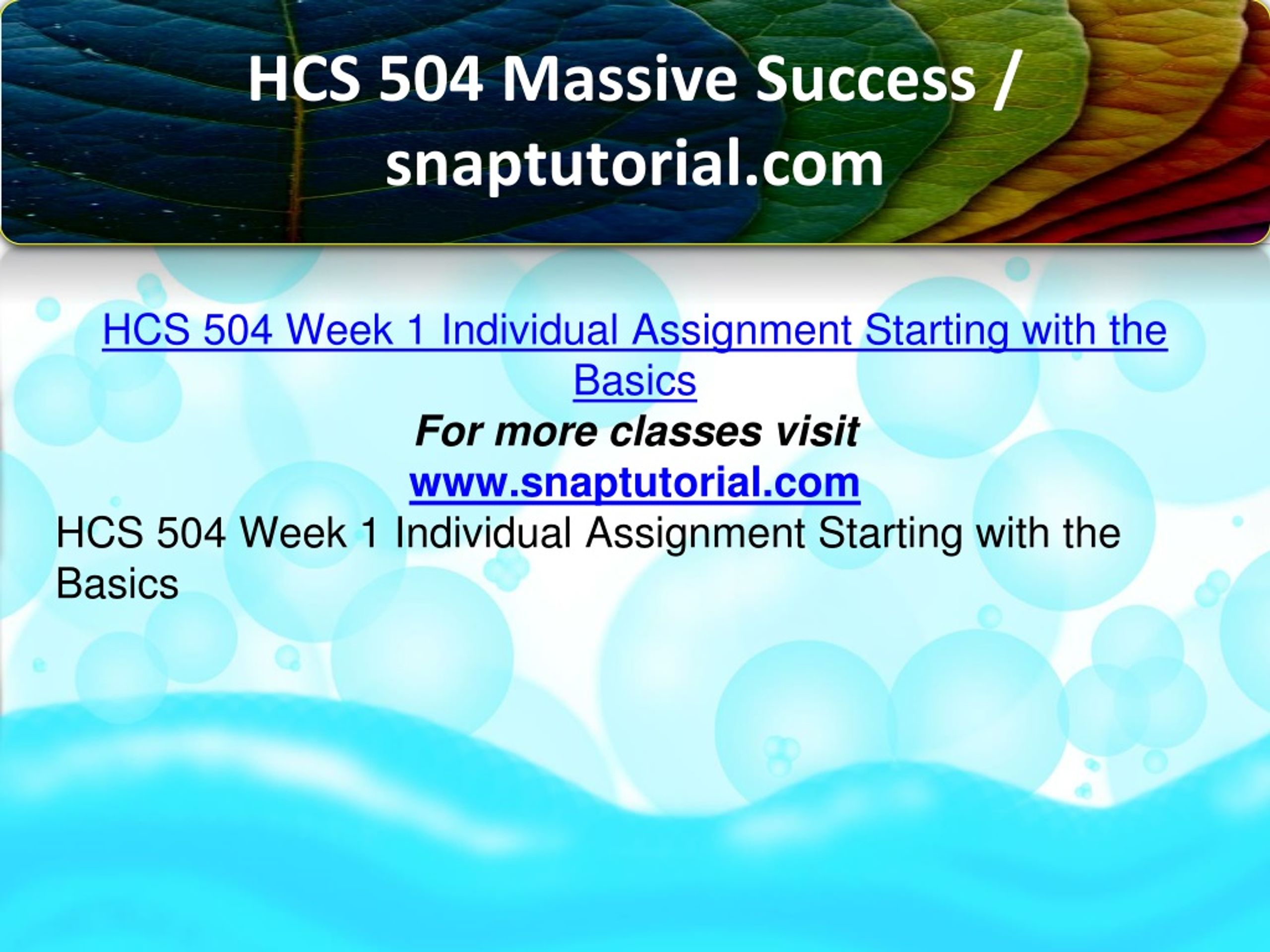 PPT - HCS 504 Massive Success - snaptutorial.com PowerPoint Presentation - ID:8232900