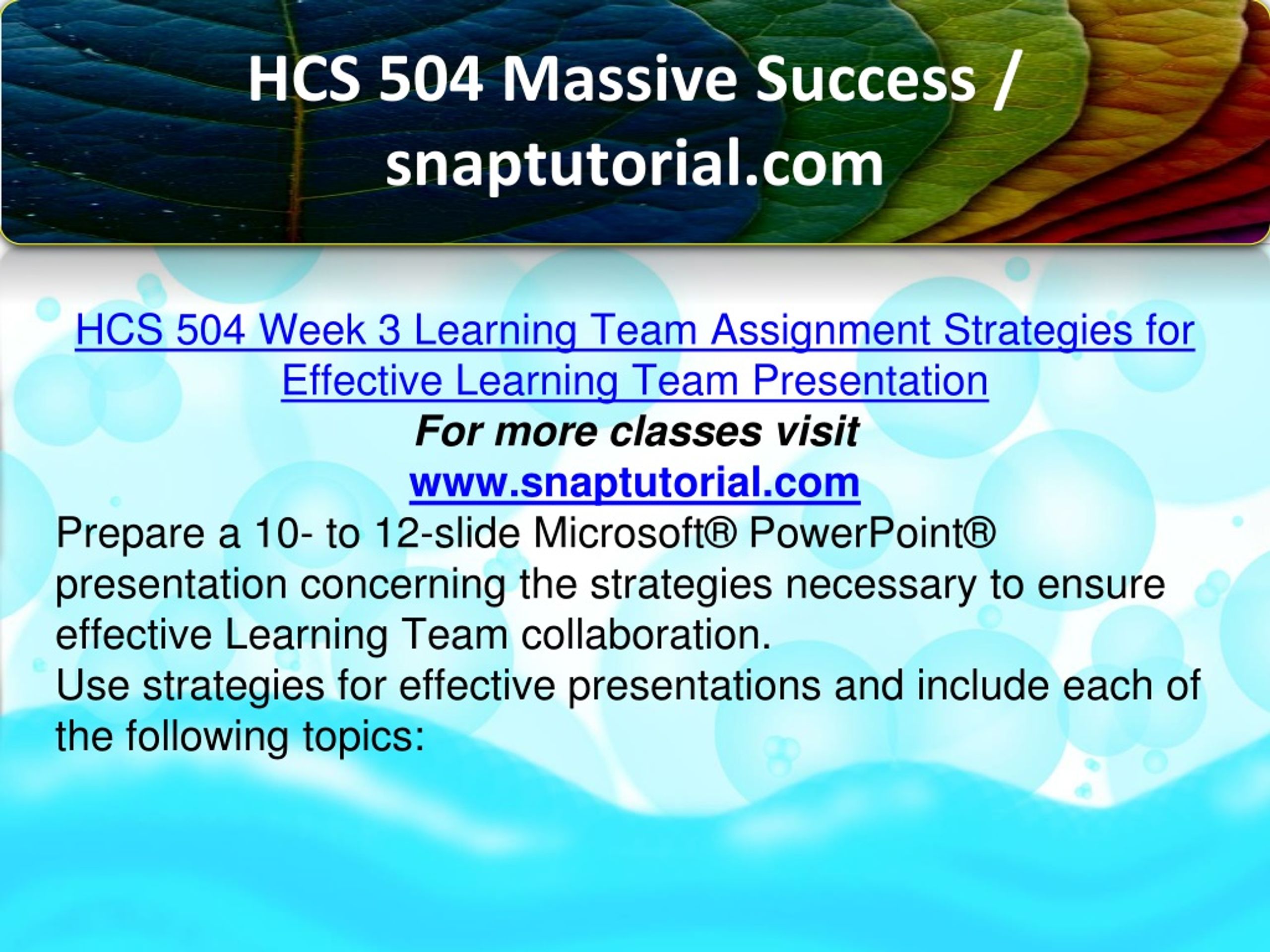 PPT - HCS 504 Massive Success - snaptutorial.com PowerPoint Presentation - ID:8232900