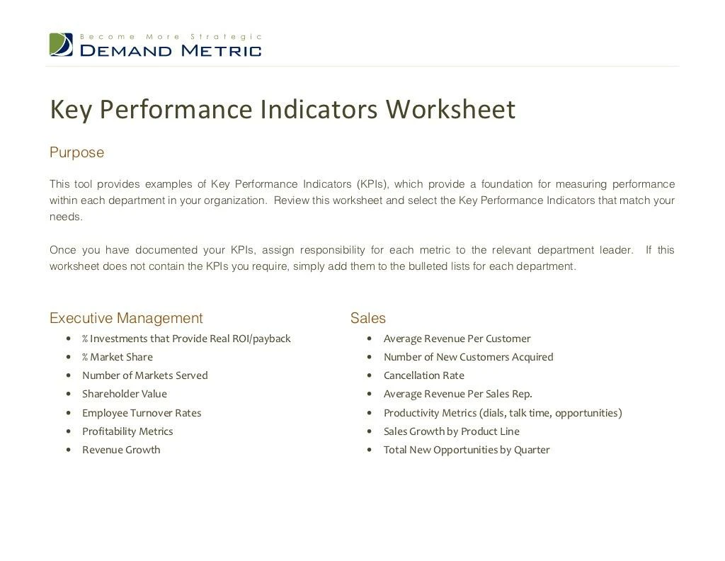 PPT - Key Performance Indicators Worksheet PowerPoint Presentation ...
