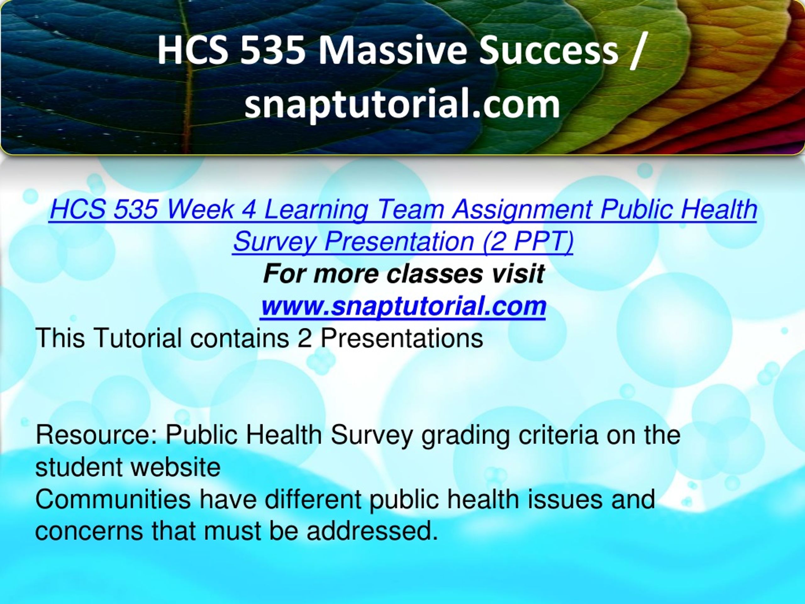 PPT - HCS 535 Massive Success / snaptutorial.com PowerPoint Presentation - ID:8307957