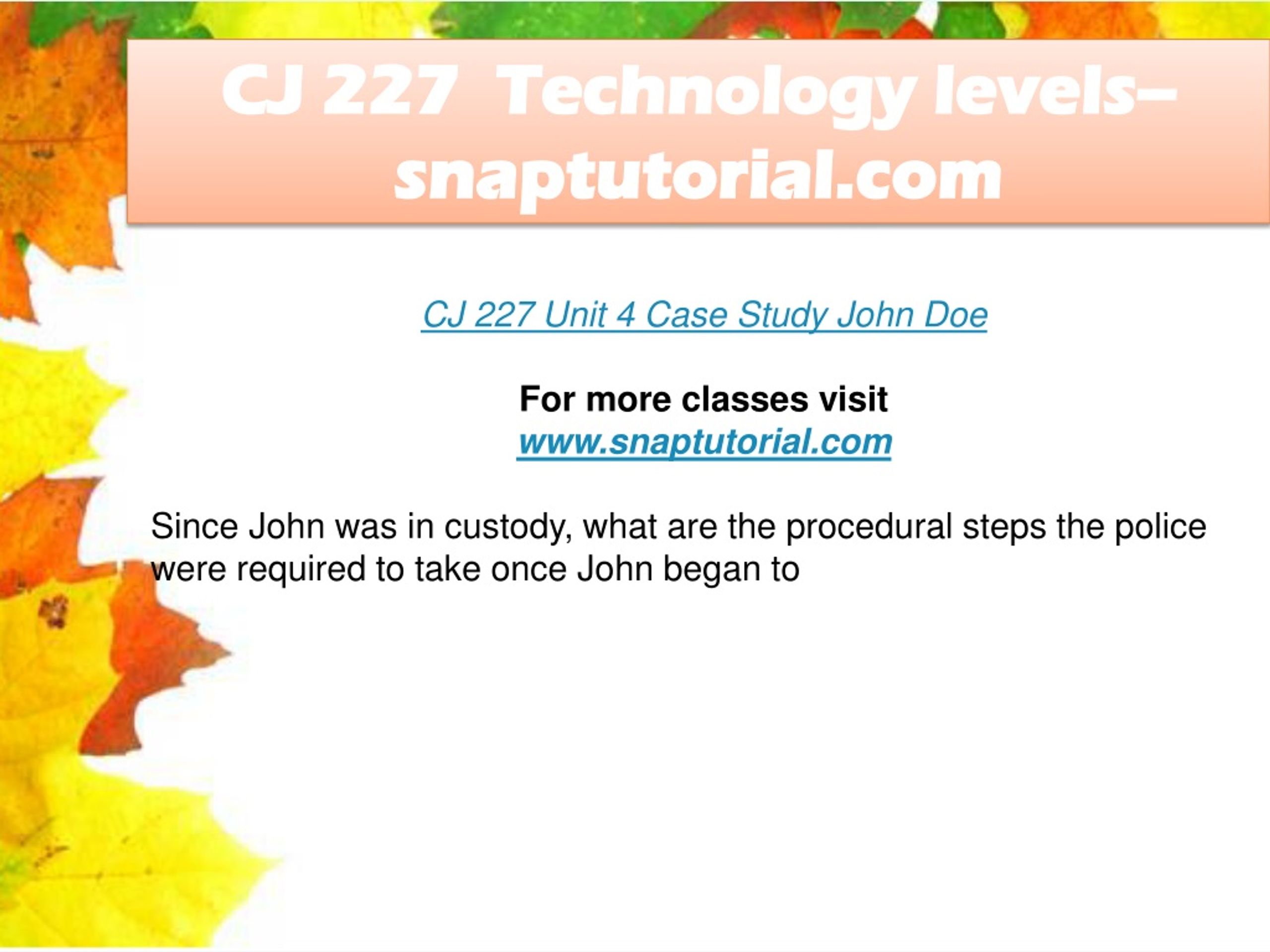 PPT - CJ 227 Technology levels--snaptutorial.com PowerPoint ...