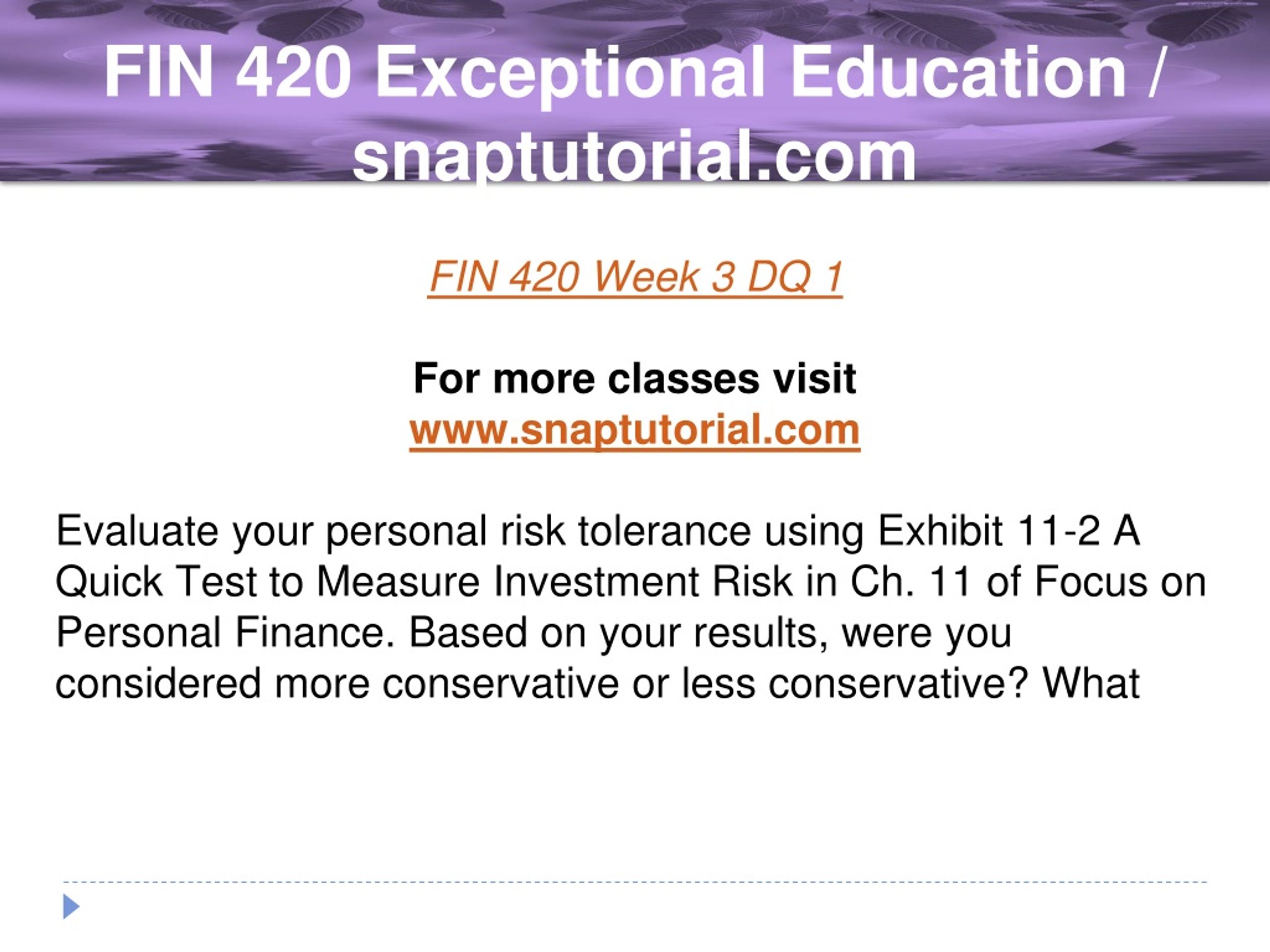 PPT - FIN 420 Exceptional Education / snaptutorial.com PowerPoint Presentation - ID:8312261