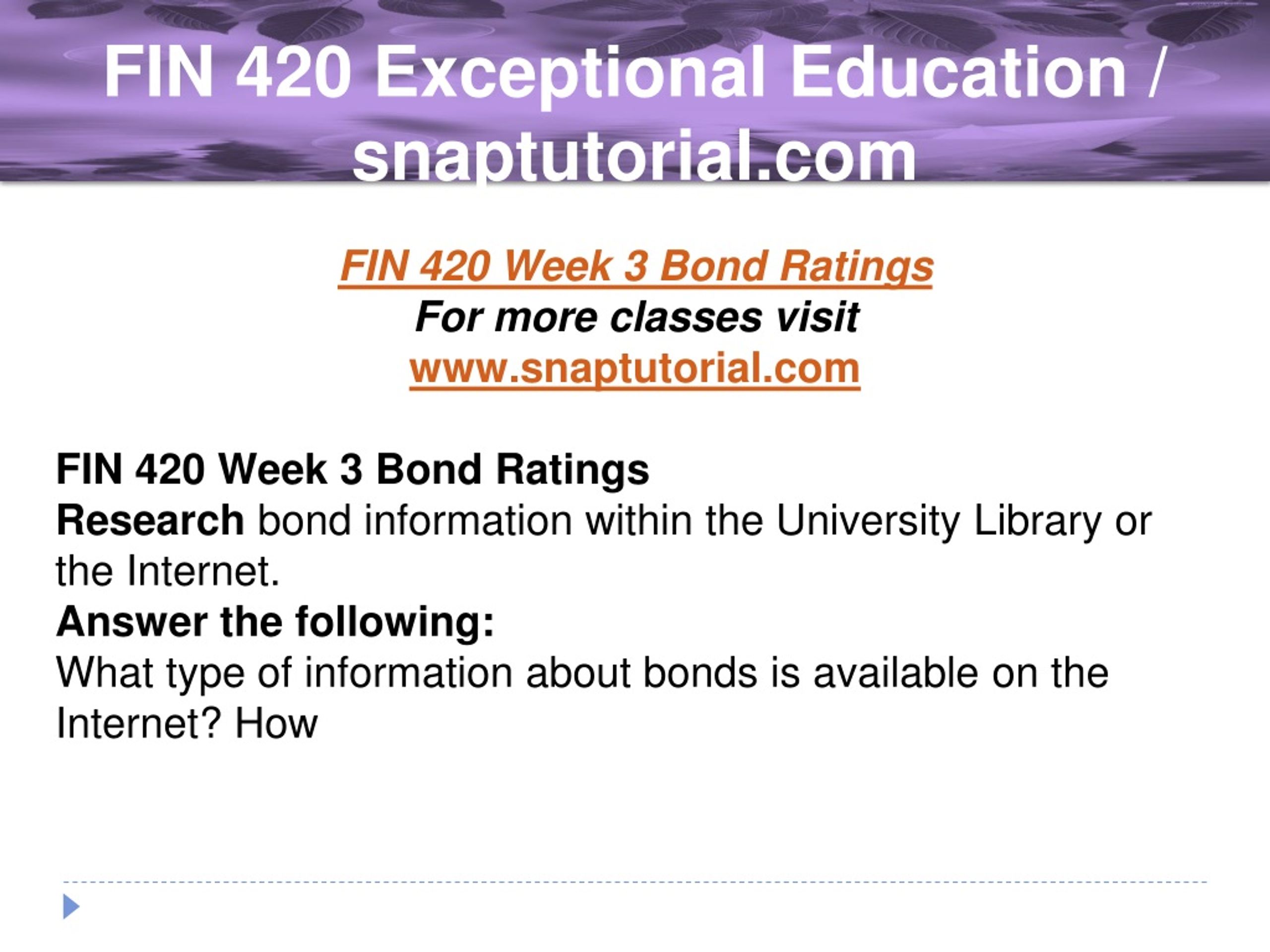 PPT - FIN 420 Exceptional Education / snaptutorial.com PowerPoint Presentation - ID:8312261