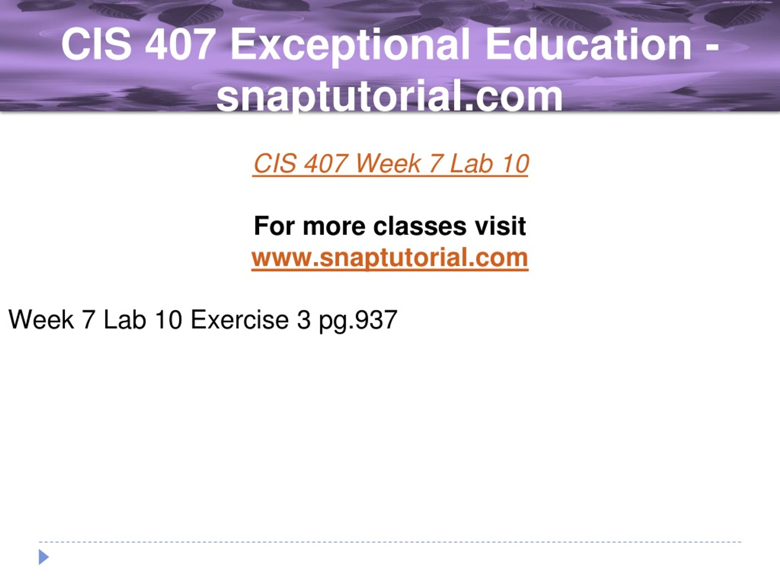 PPT - CIS 407 Exceptional Education-snaptutorial.com PowerPoint ...