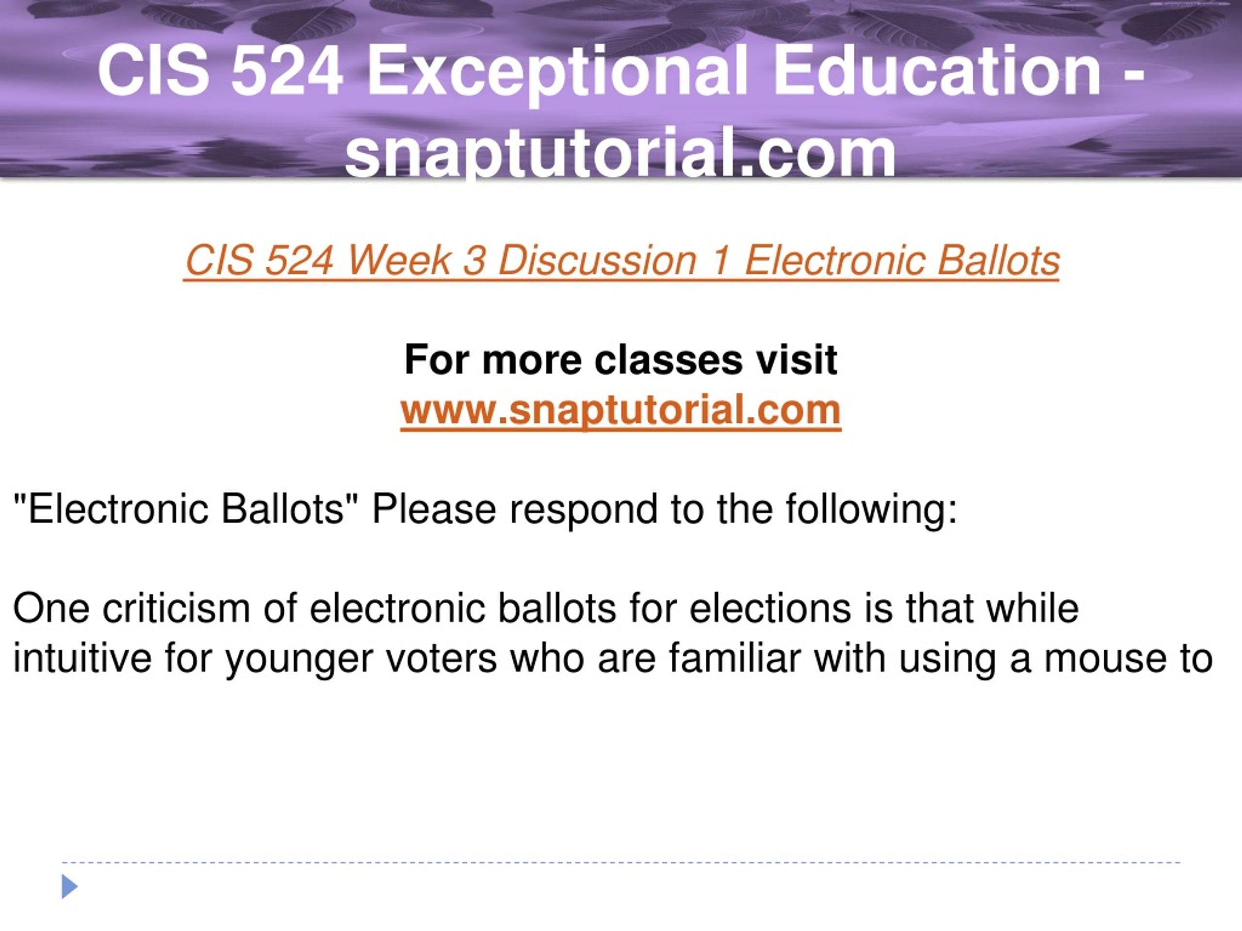 PPT - CIS 524 Exceptional Education-snaptutorial.com PowerPoint Presentation - ID:8330223