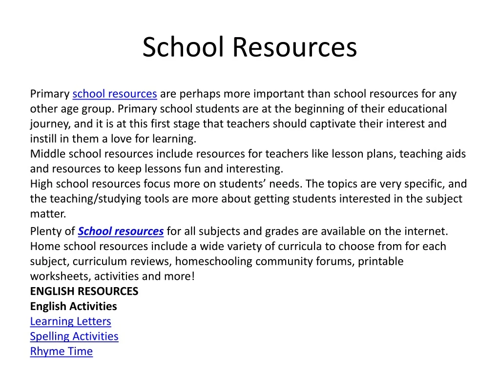PPT - School Resources for children PowerPoint Presentation, free ...