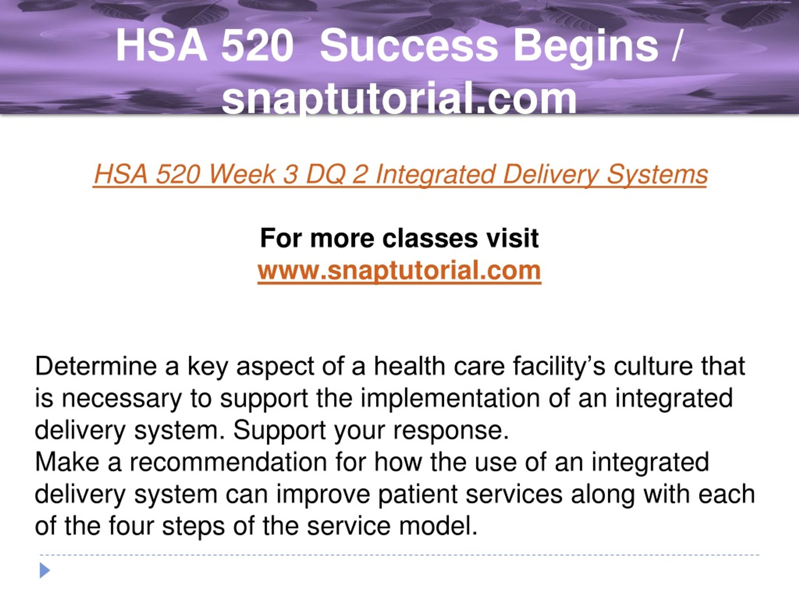 PPT - HSA 520 Success Begins / snaptutorial.com PowerPoint Presentation - ID:8440401