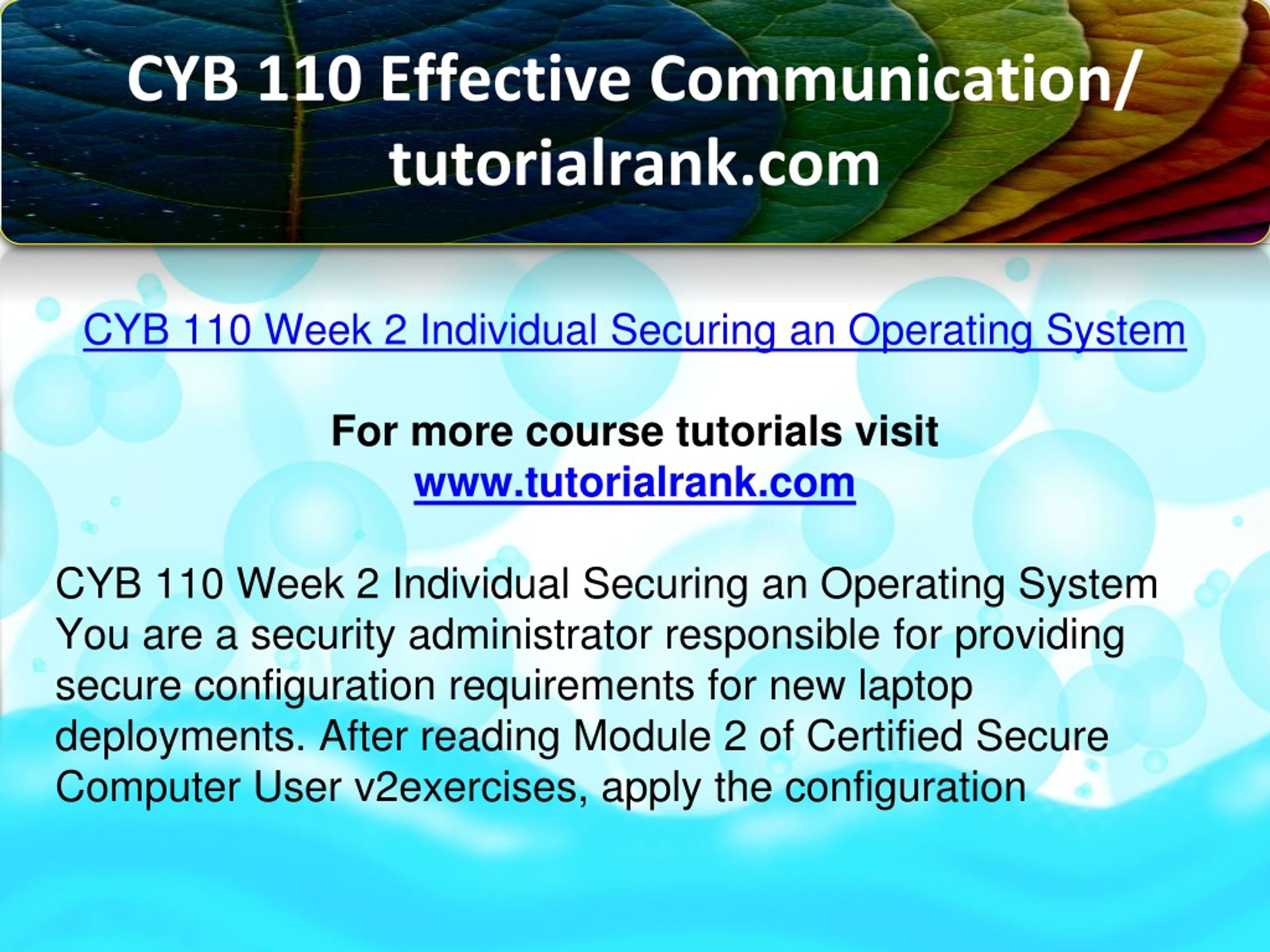 PPT - CYB 110 Effective Communication/tutorialrank.com PowerPoint Presentation - ID:8444667